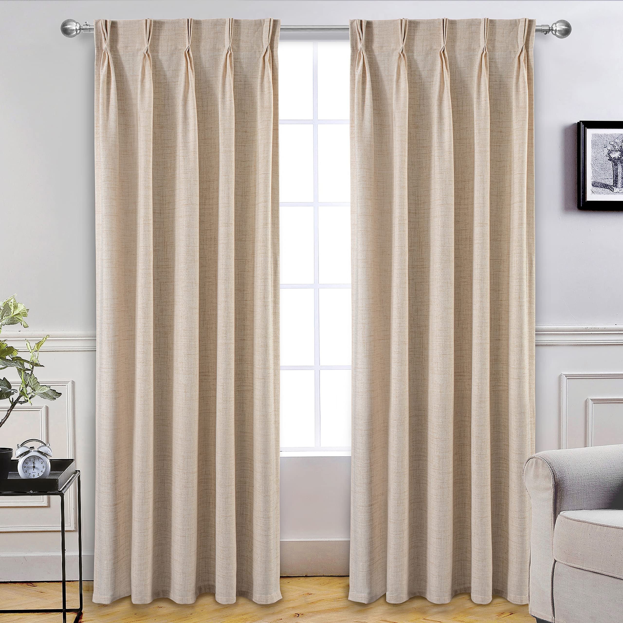 DriftAway Pinch Pleat Linen Texture Semi Sheer Window Curtains, Modern ...