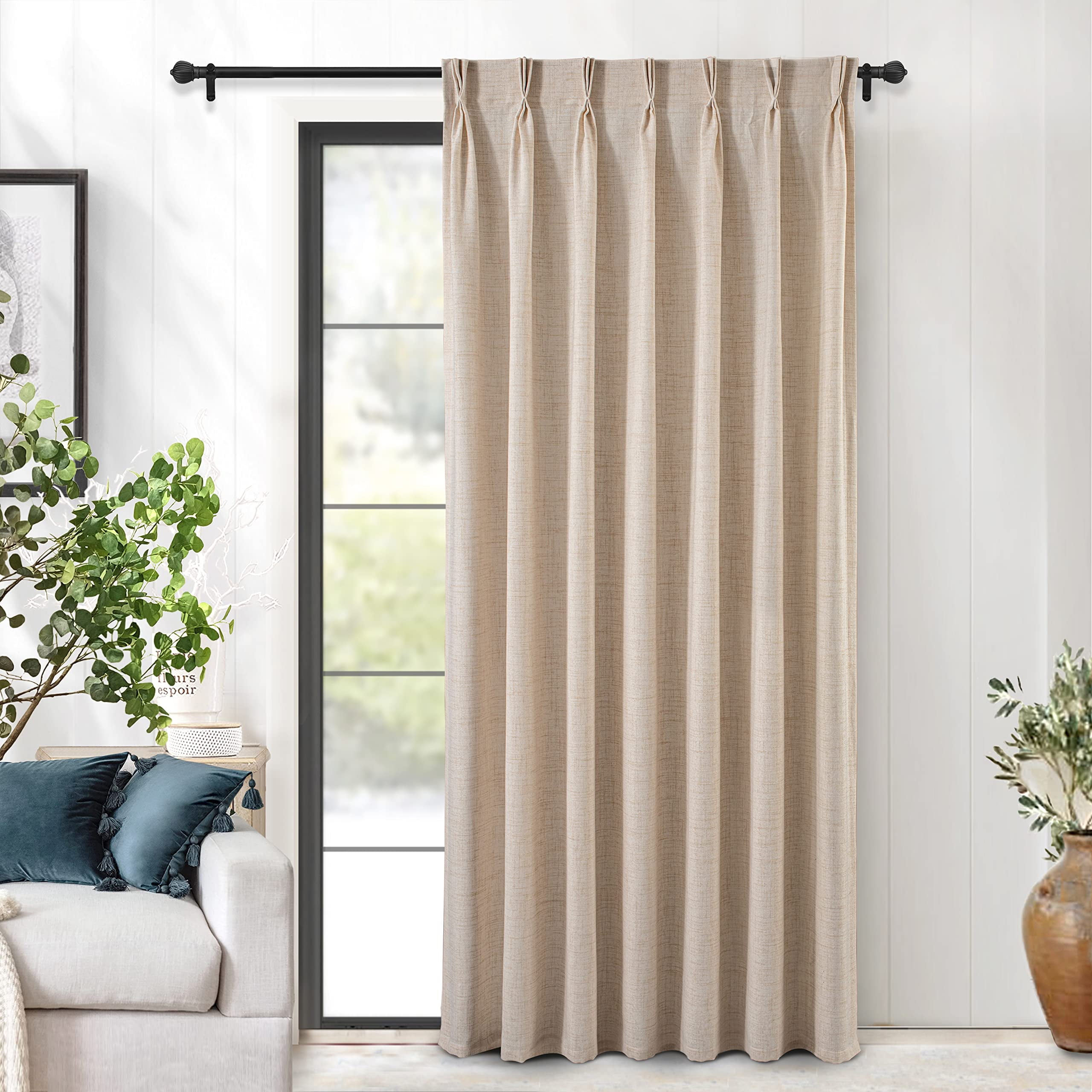 DriftAway Pinch Pleat Linen Textured Semi Sheer Solid Curtains Back ...