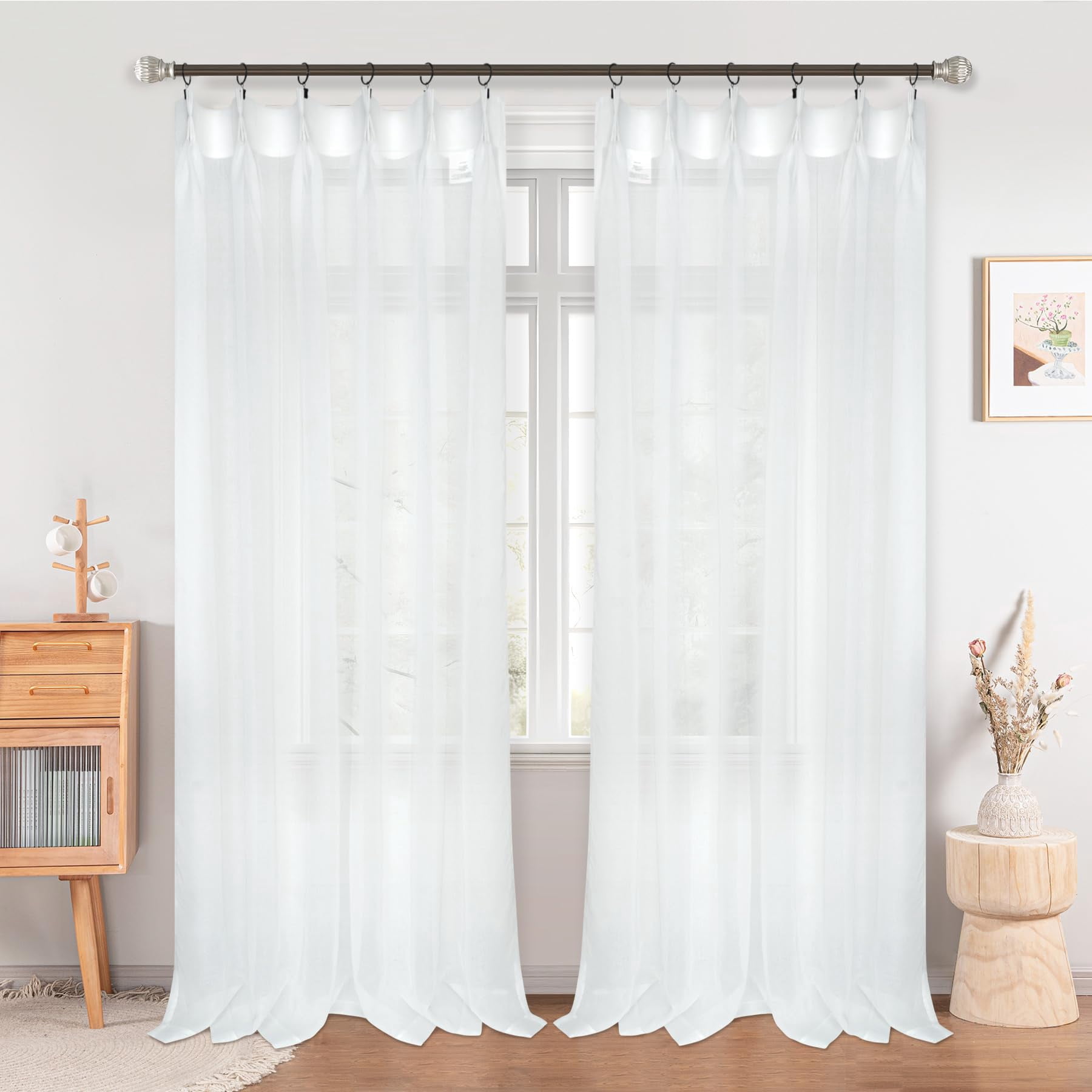 DriftAway Pinch Pleat Sheer Curtains 84 inch Length 2 Panels Set Back ...
