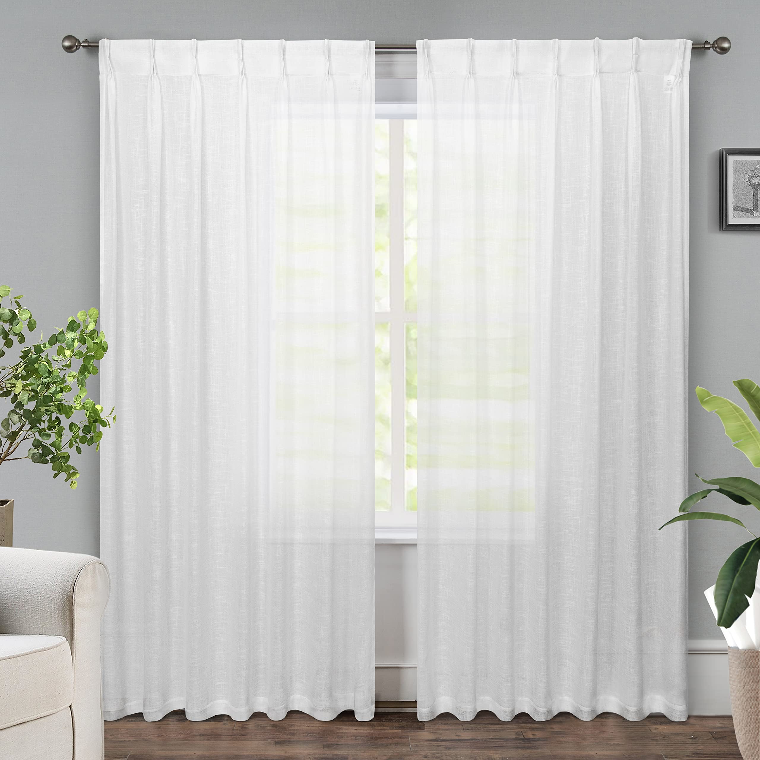 "DriftAway Faux Linen Textured Sheer Curtains, 52"" x 84"", Pinch Pleat ...