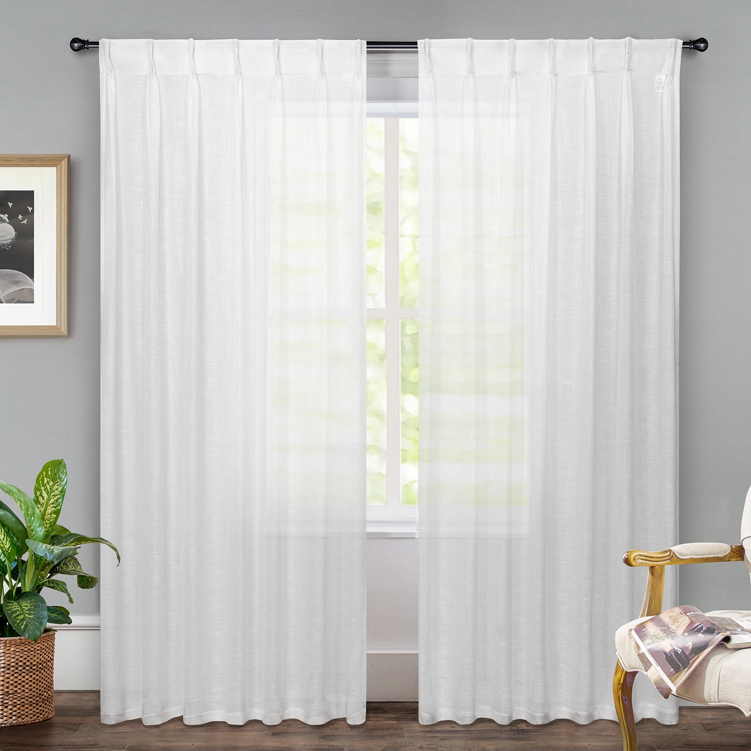 Free Shipping! DriftAway Pinch Pleat Slub Linen Textured White Sheer ...