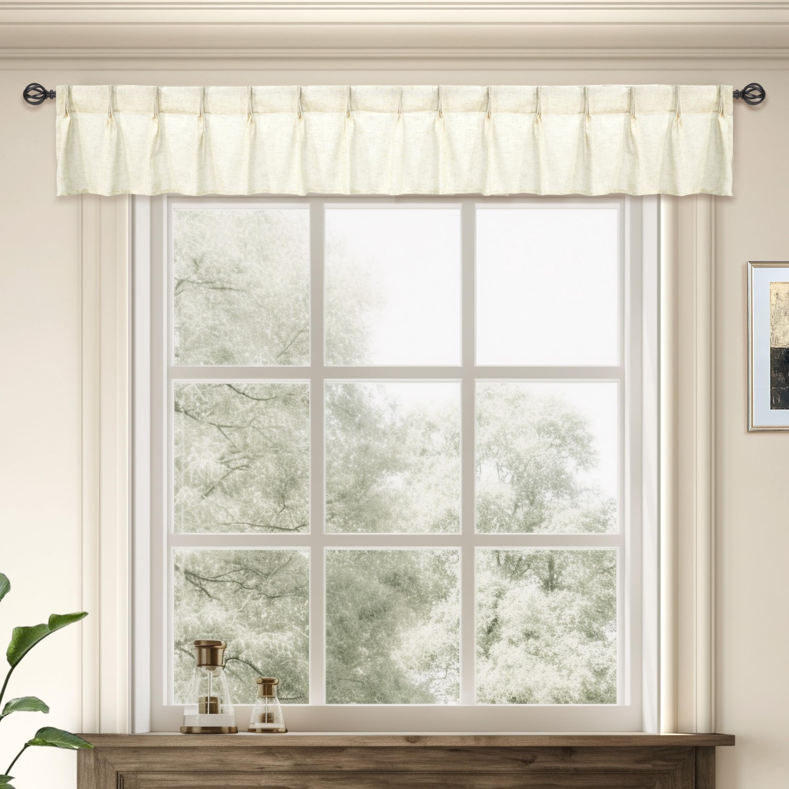 DriftAway Pinch Pleat Valance for Kitchen Window Linen Textured Solid ...