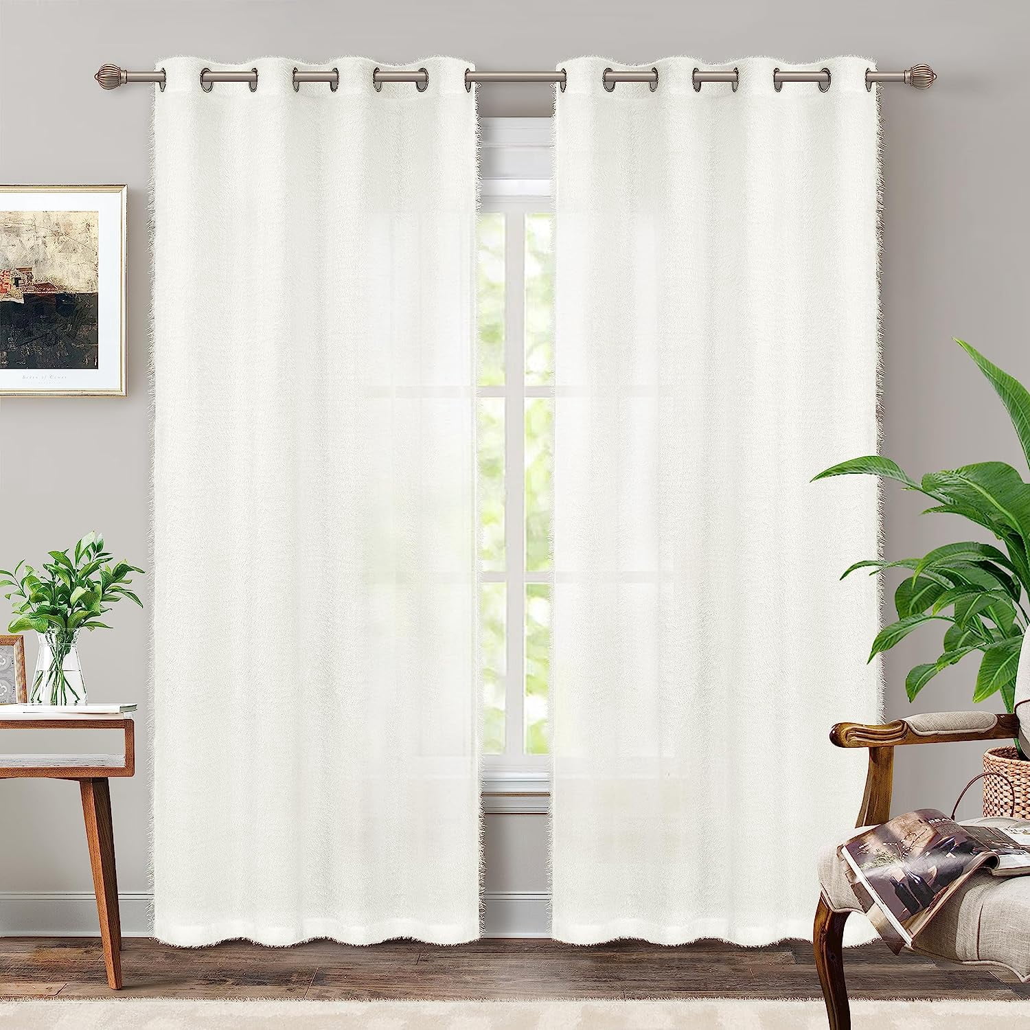 DriftAway Plush Semi Sheer Curtain Drapes for Living Room Bedroom 84 ...