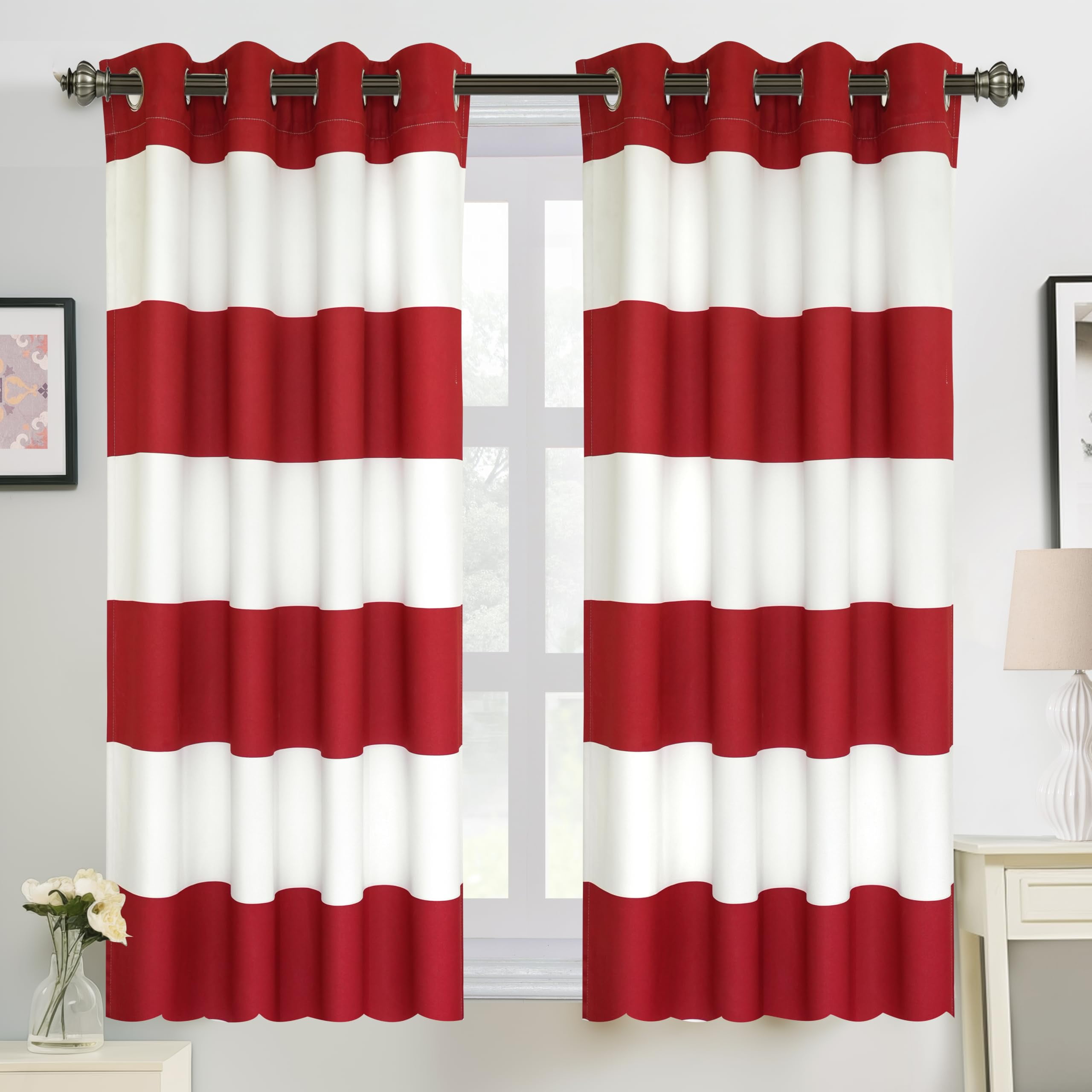 DriftAway Red Stripe Room Darkening Window Curtains 54 Inch Long ...