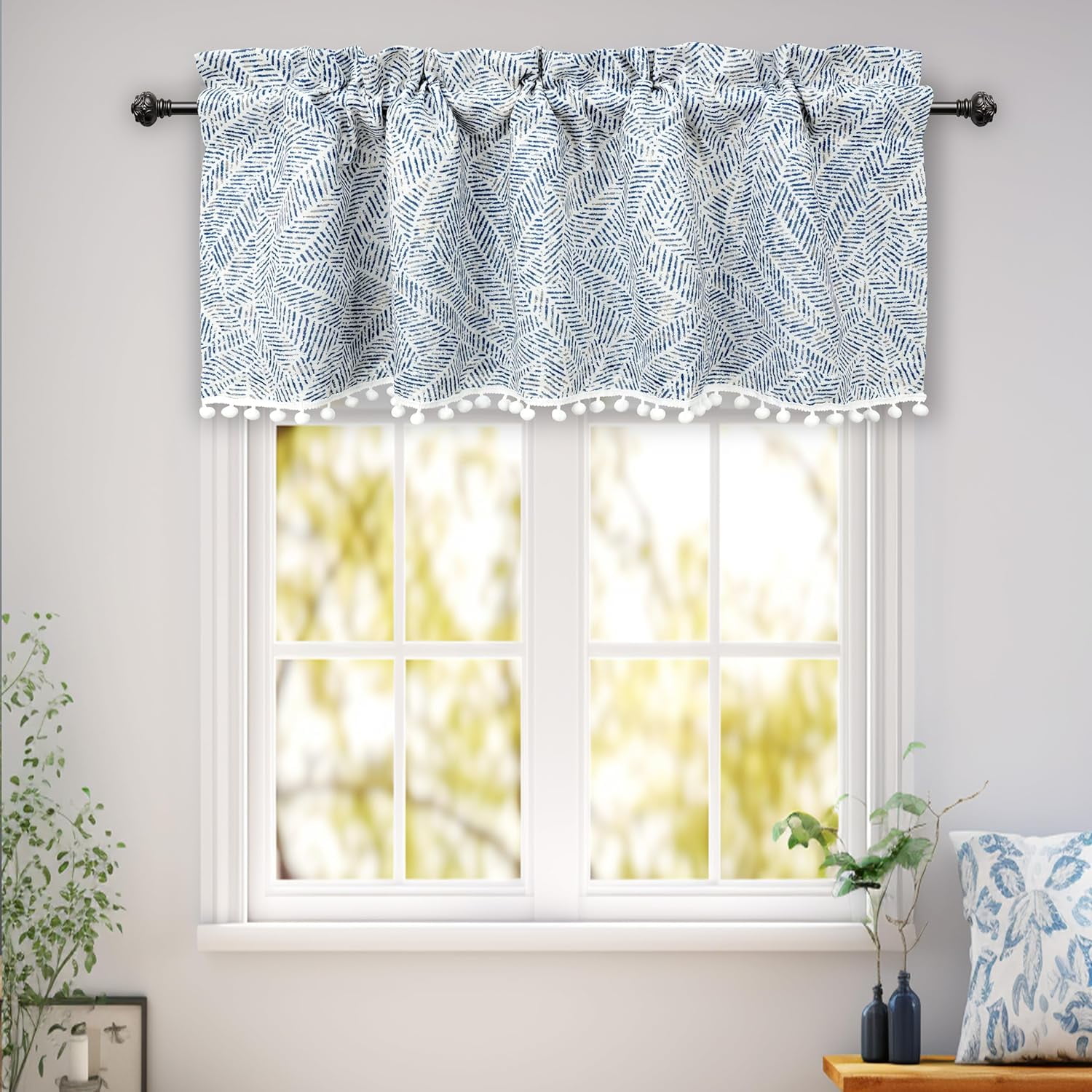 DriftAway Roman Linen Blend Blackout Valance for Kitchen Linen Curtain ...