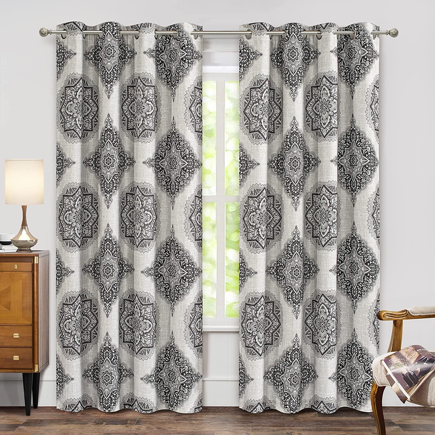 DriftAway Ruby Linen Blend Blackout Curtains for Bedroom Boho Floral ...