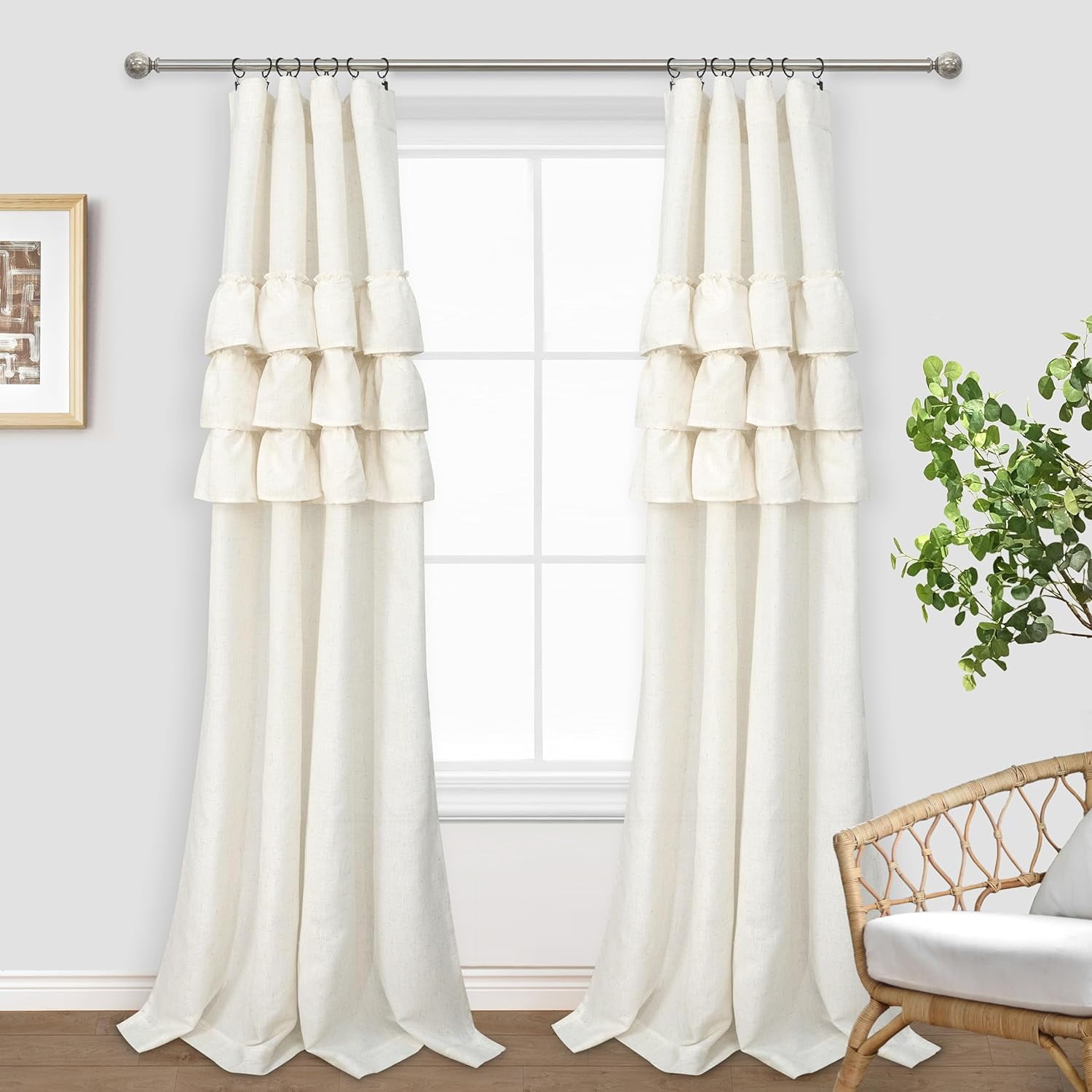 DriftAway Ruffle Linen Farmhouse Curtains Top 3 Layers Ruffle Semi ...