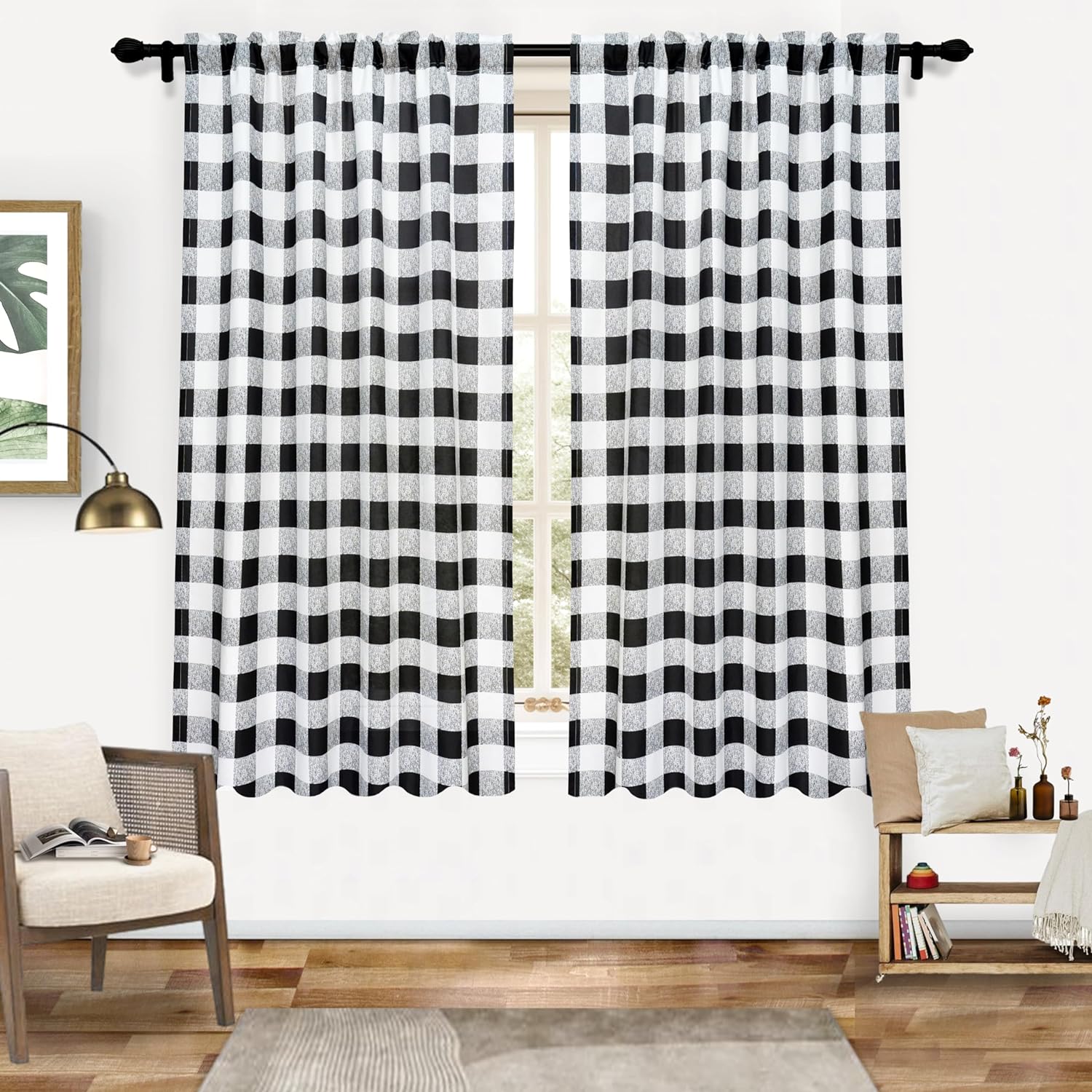 Country Farmhouse Plaid Checkered Window Curtain Tie Up Shade ...