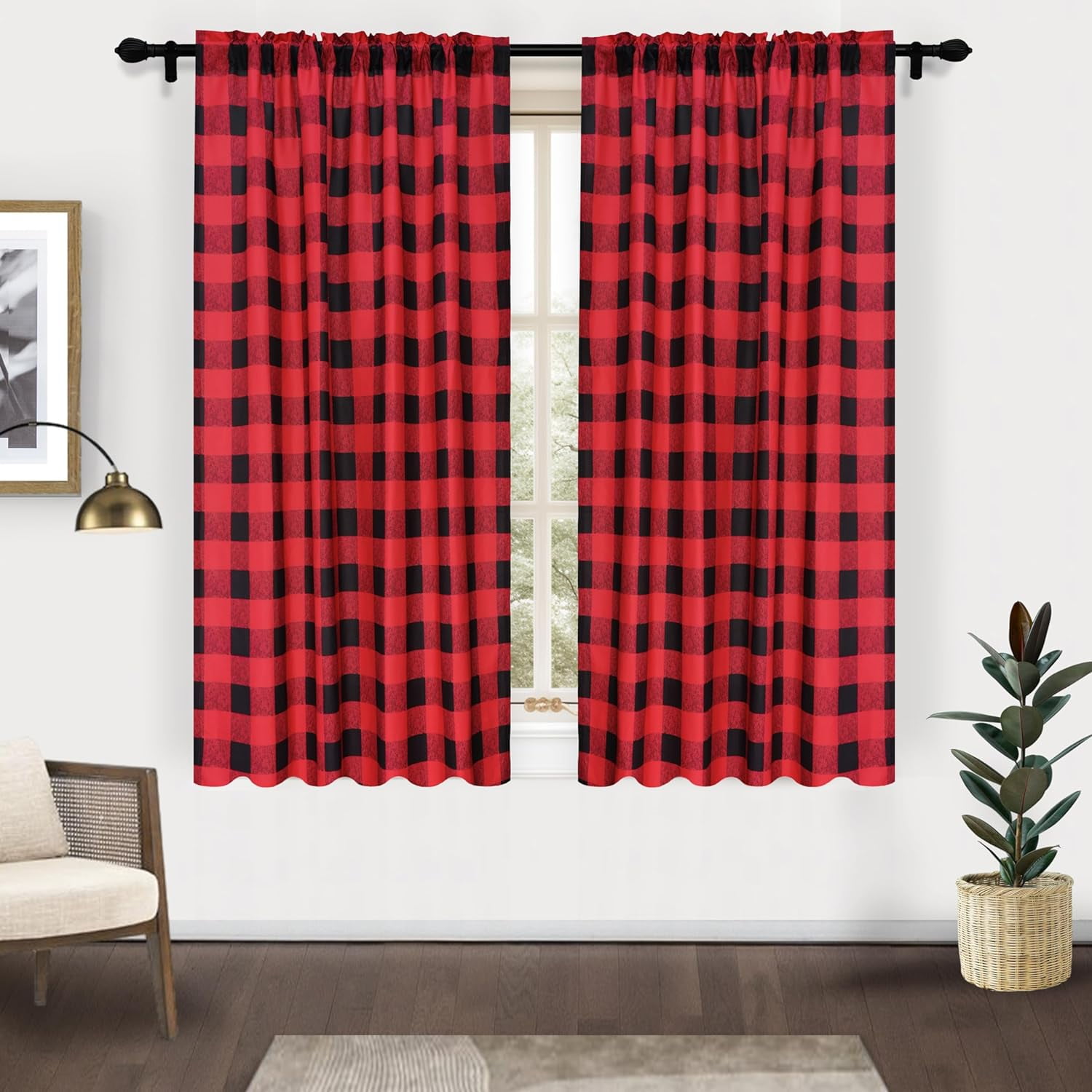 DriftAway Semi Sheer Buffalo Plaid Check Curtains Rod Pocket Checkered ...