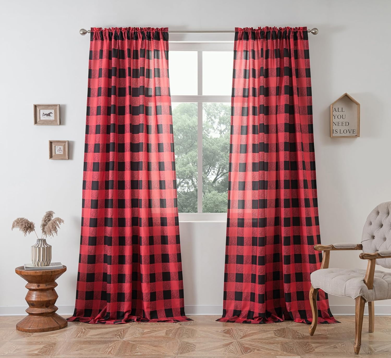 DriftAway Semi Sheer Buffalo Plaid Check Curtains Rod Pocket Checkered ...