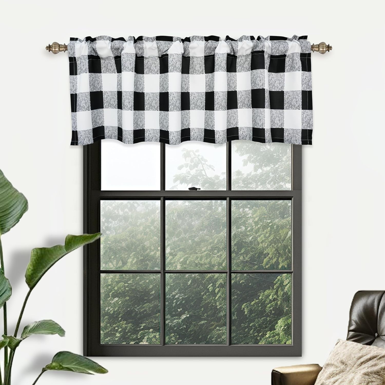 DriftAway Semi Sheer Buffalo Plaid Check Window Valance Curtains 2 ...