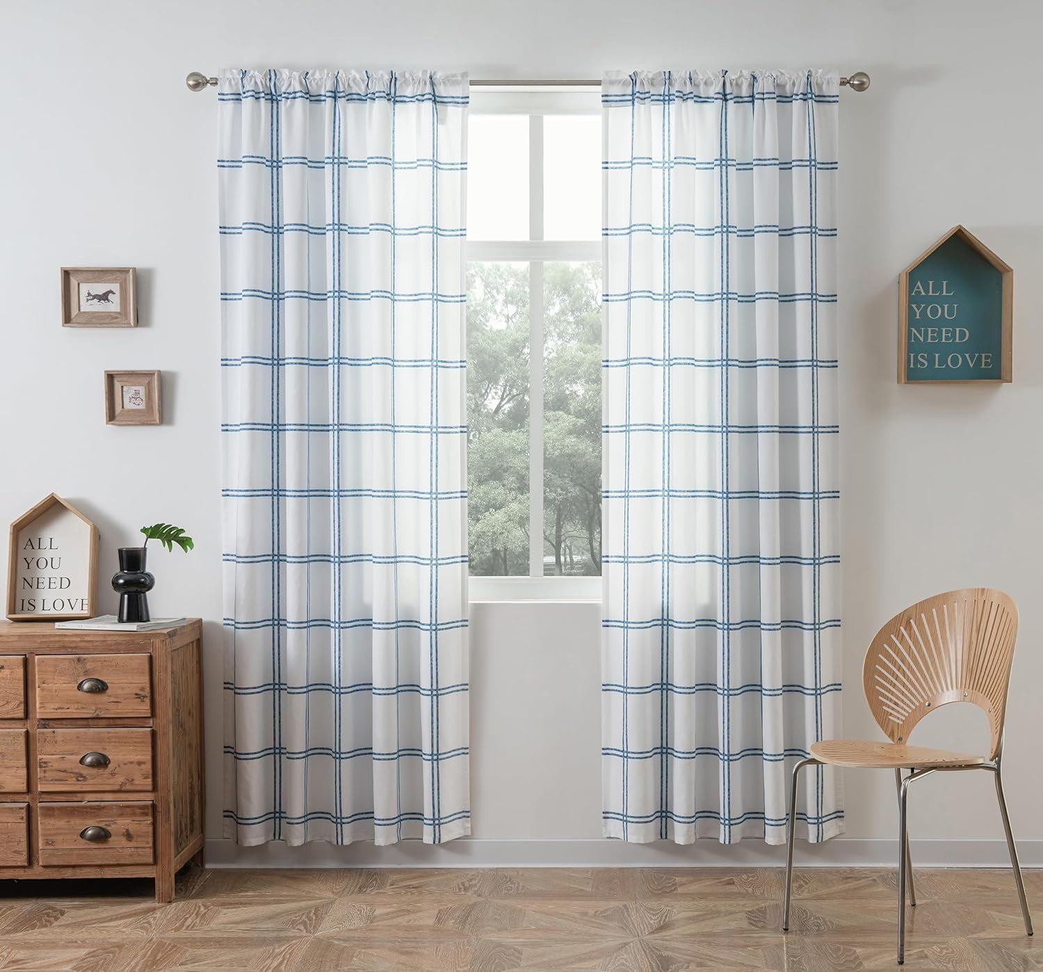 DriftAway Semi Sheer Plaid Check Curtains 6 Panels Rod Pocket Checkered ...