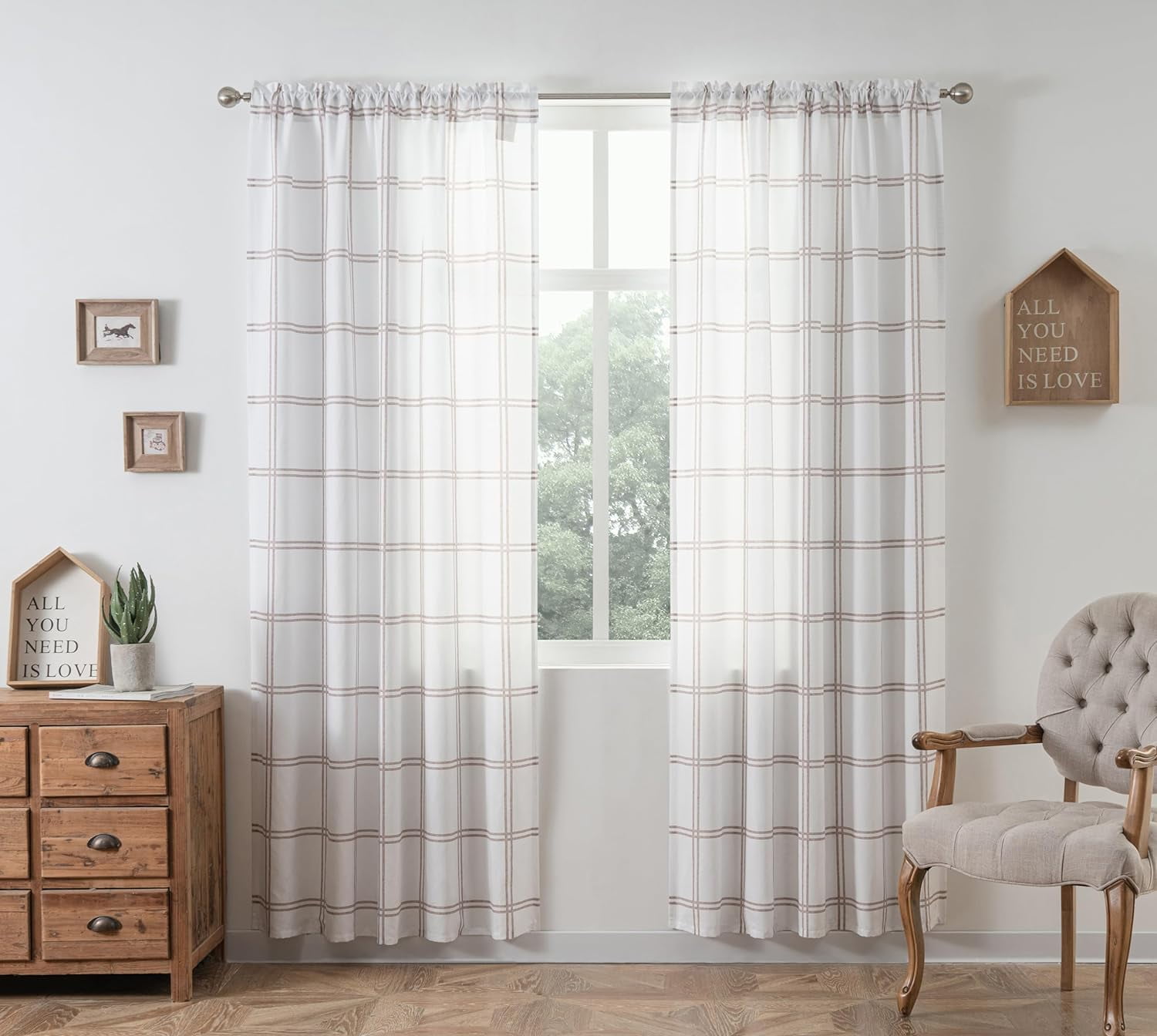DriftAway Semi Sheer Plaid Check Curtains 8 Panels Rod Pocket Checkered ...
