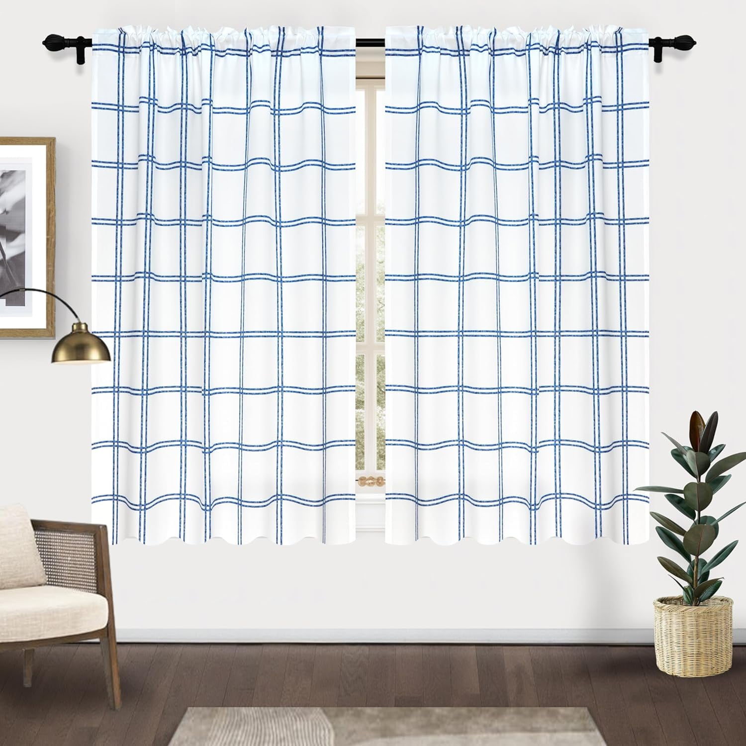 DriftAway Semi Sheer Plaid Check Curtains 8 Panels Rod Pocket Checkered ...
