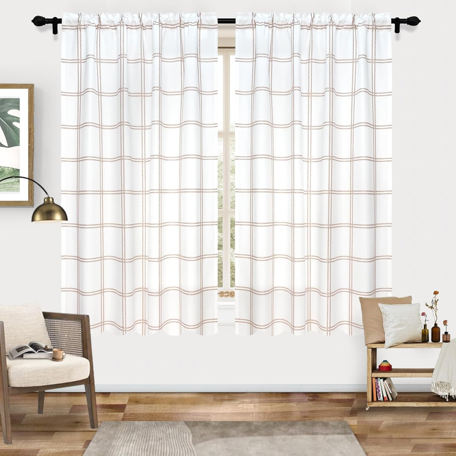 DriftAway Semi Sheer Plaid Check Curtains Rod Pocket Checkered Curtains ...
