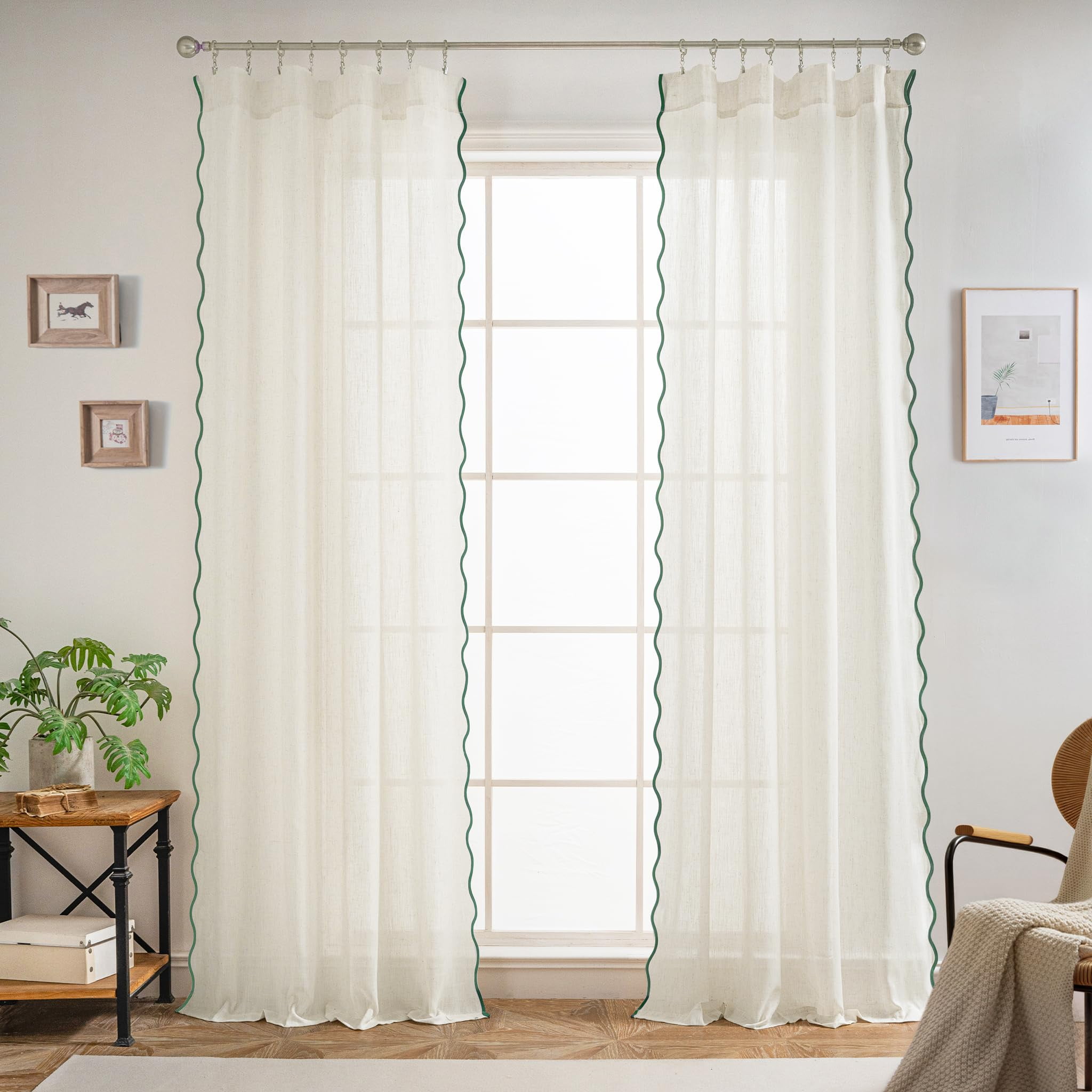 DriftAway Semi Sheer Scalloped Edge Linen Coastal Beach Window Curtains ...