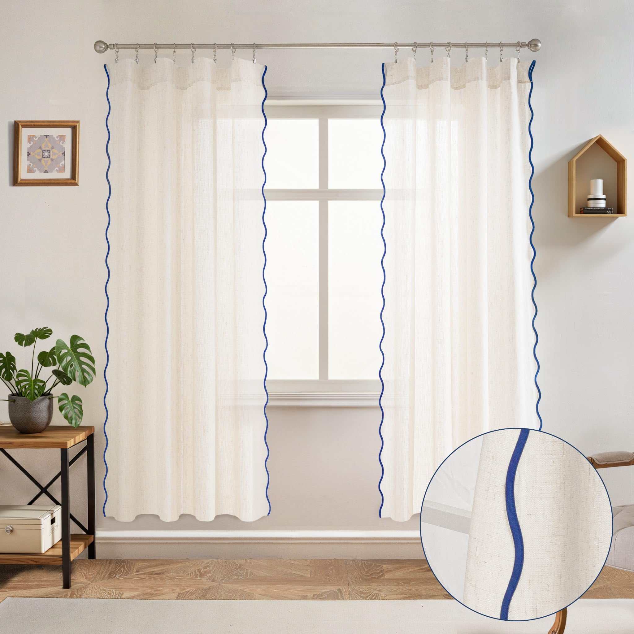 DriftAway Semi Sheer Scalloped Edge Linen Coastal Beach Window Curtains ...