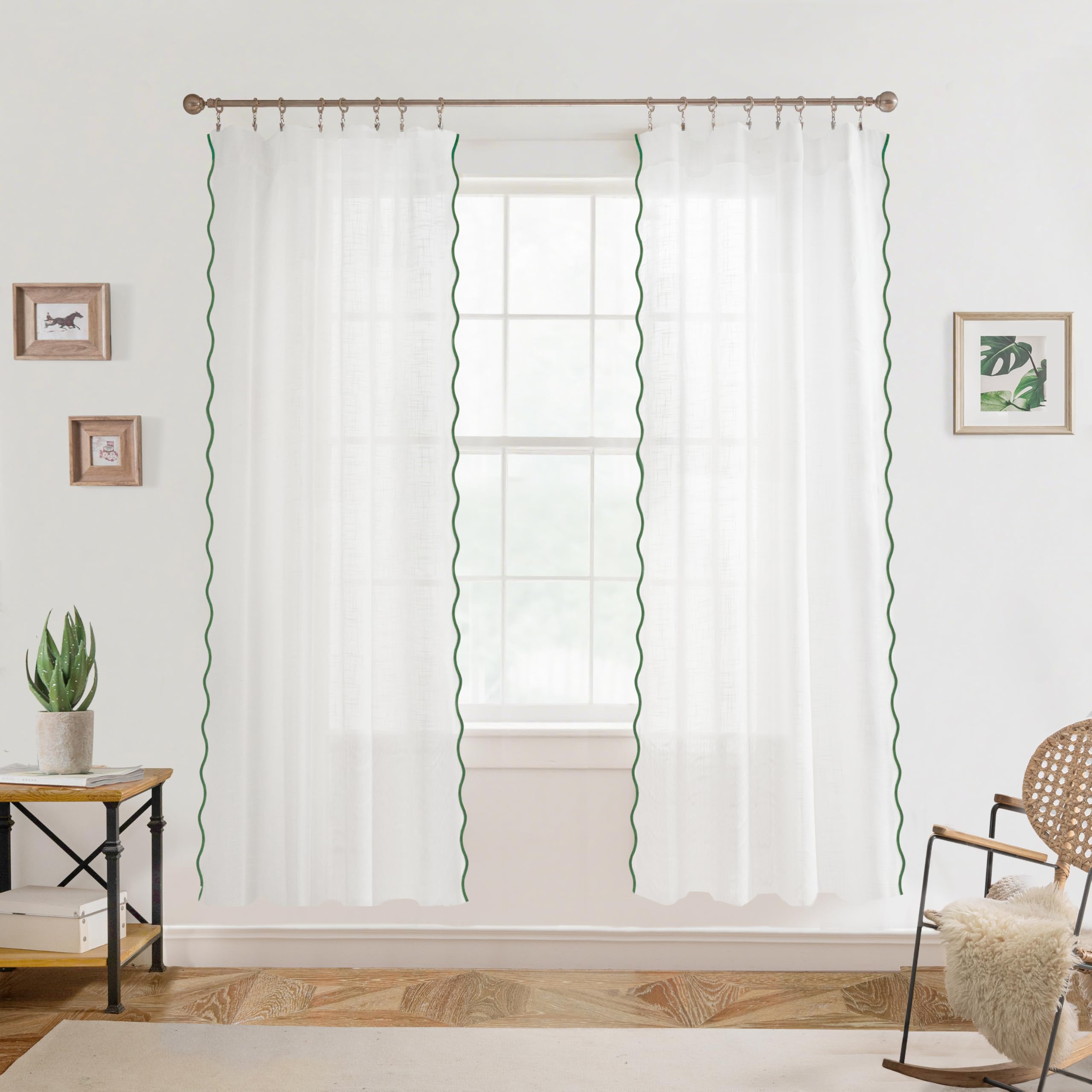 DriftAway Semi Sheer Scalloped Edge White Coastal Beach Window Curtains ...