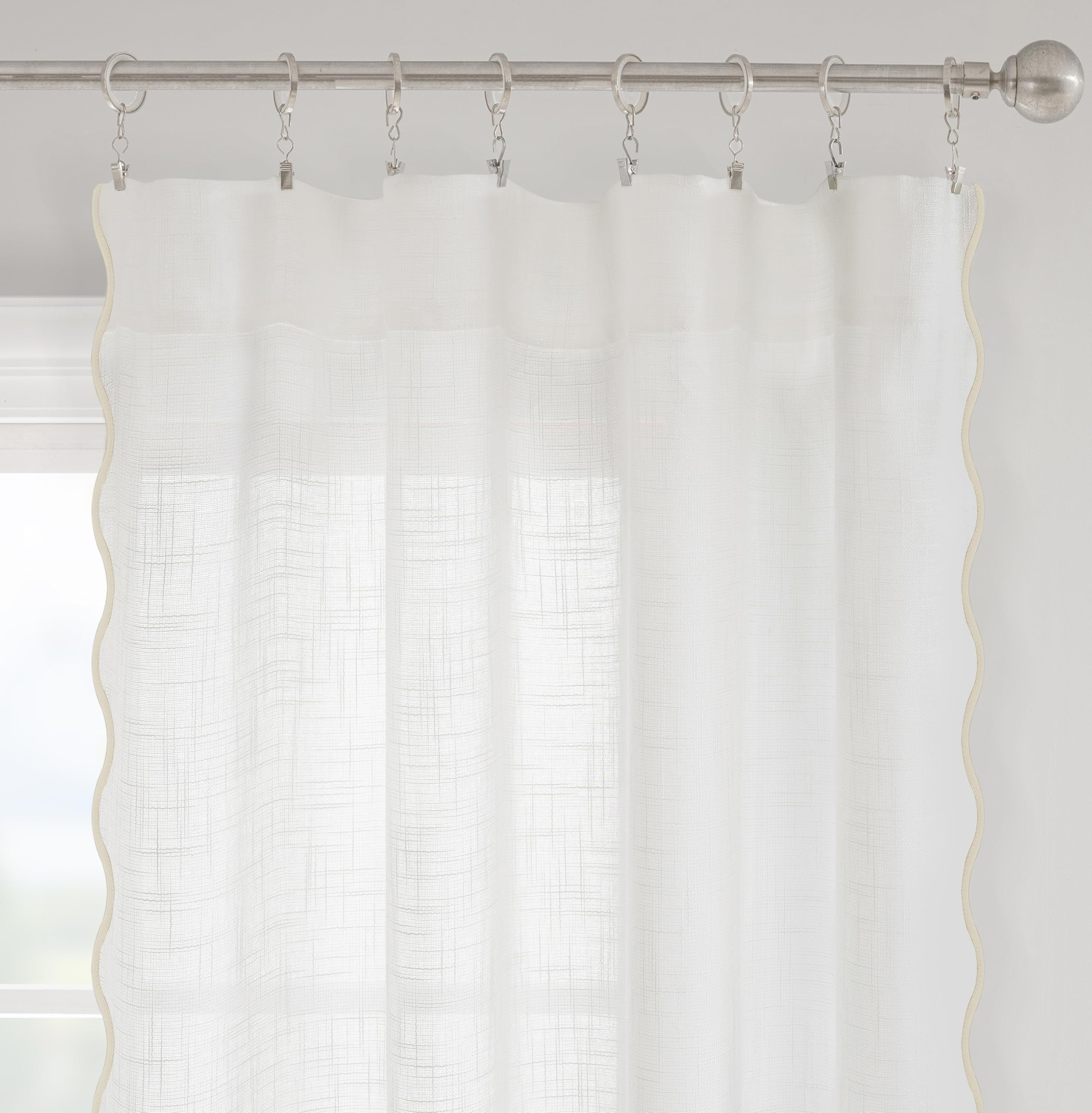 DriftAway Semi Sheer Scalloped Edge White Coastal Beach Window Curtains ...