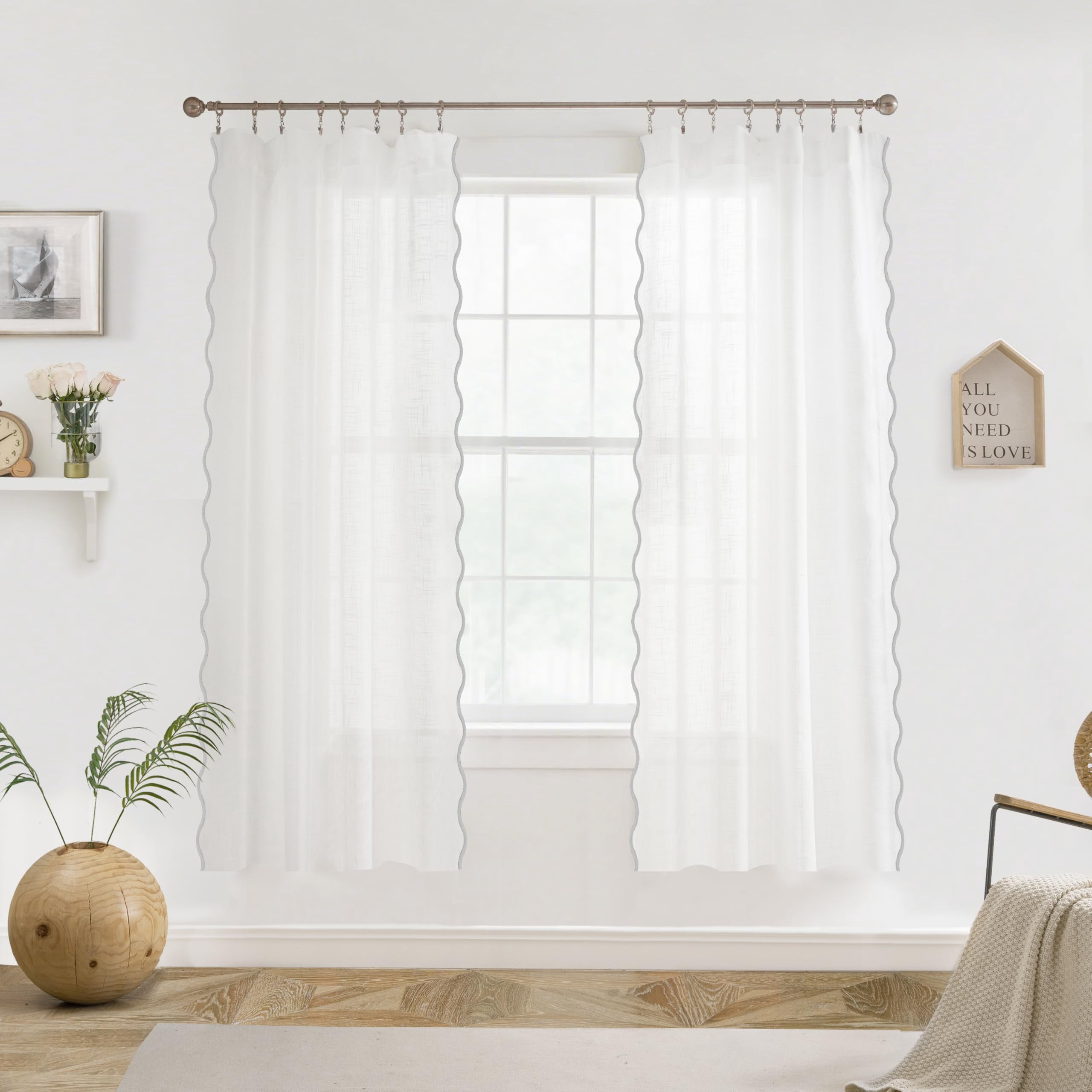 DriftAway Semi Sheer Scalloped Edge White Coastal Beach Window Curtains ...