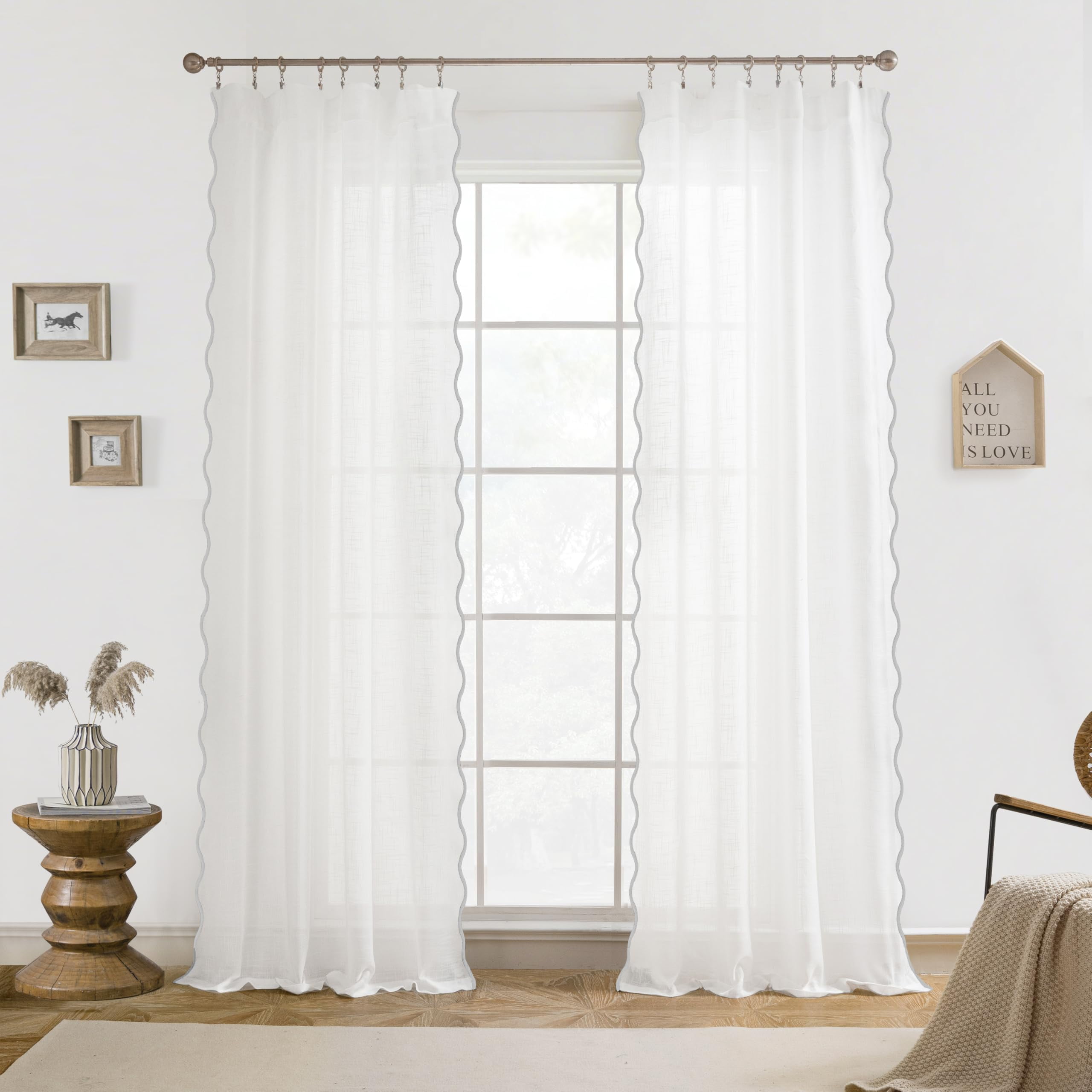 DriftAway Semi Sheer Scalloped Edge White Coastal Beach Window Curtains ...