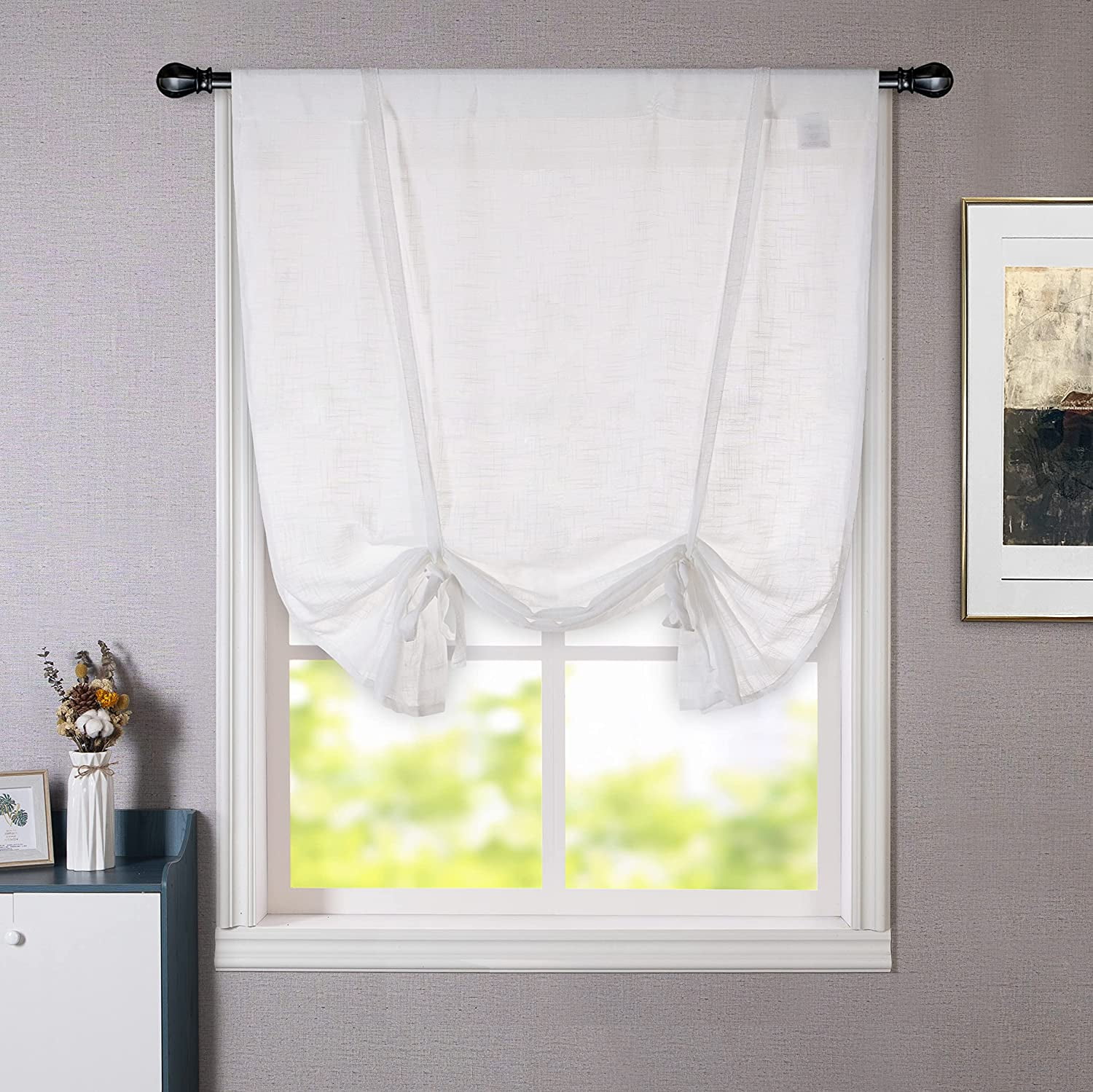 DriftAway Solid Color Faux Linen Slub Sheer Voile Tie Up Decorative ...