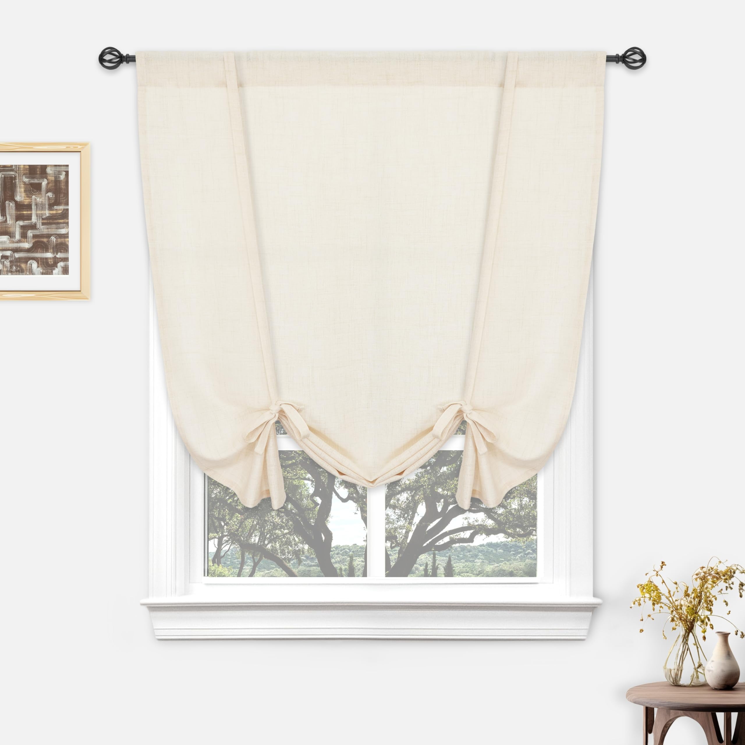 DriftAway Solid Color Linen Sheer Voile Tie Up Decorative Linen ...