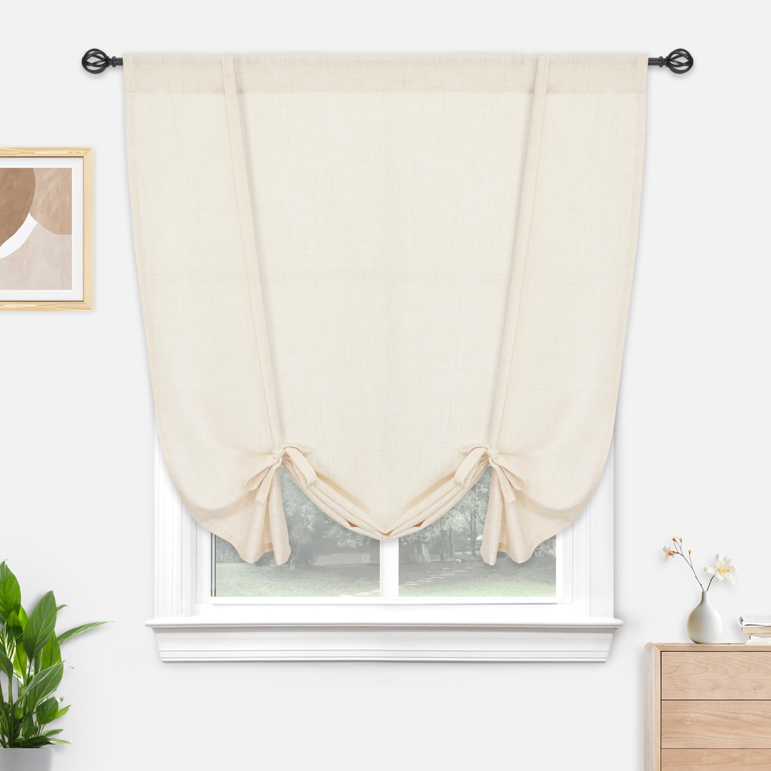 DriftAway Solid Color Linen Sheer Voile Tie Up Decorative Linen ...