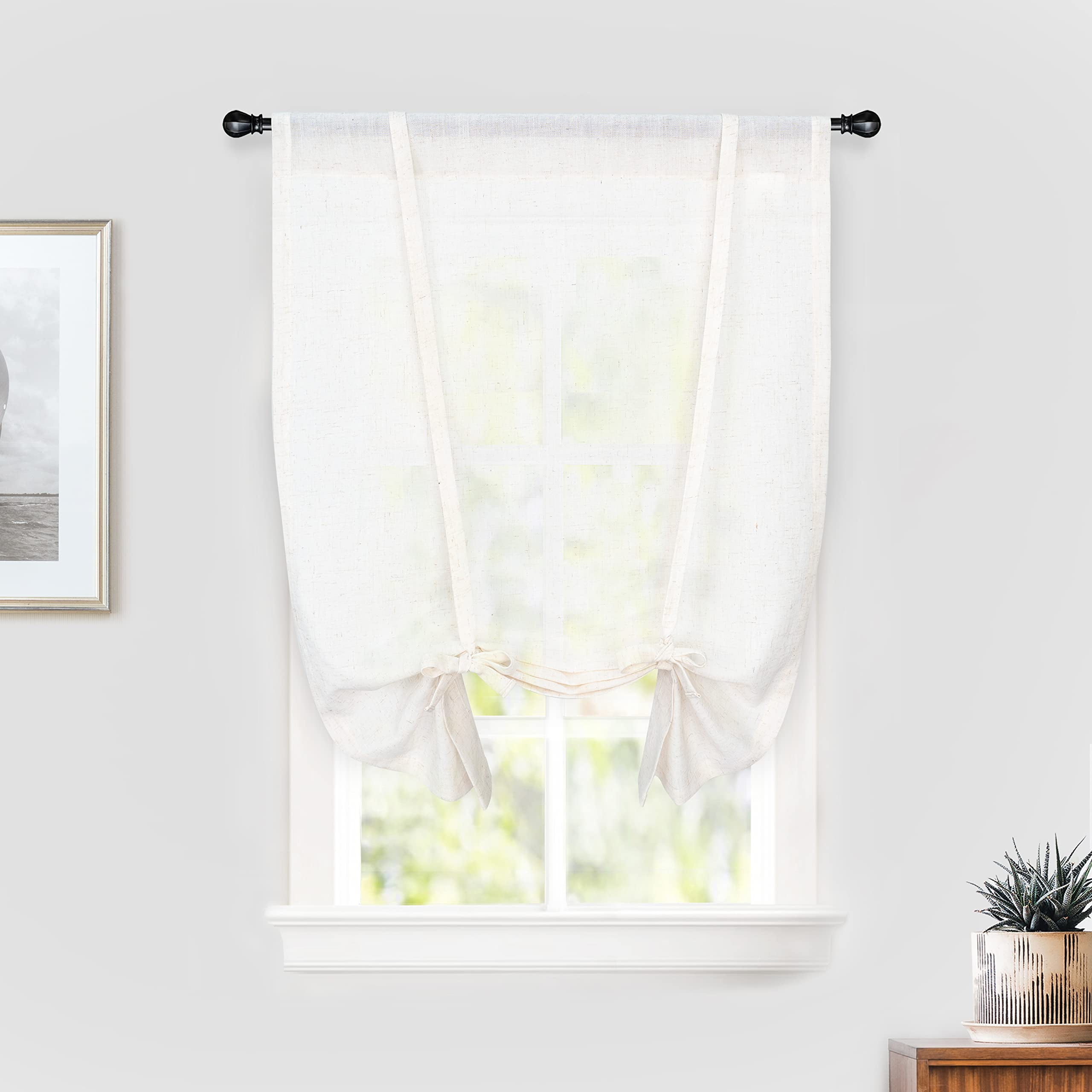 DriftAway Solid Linen Blend Sheer Voile Tie Up Decorative Adjustable ...
