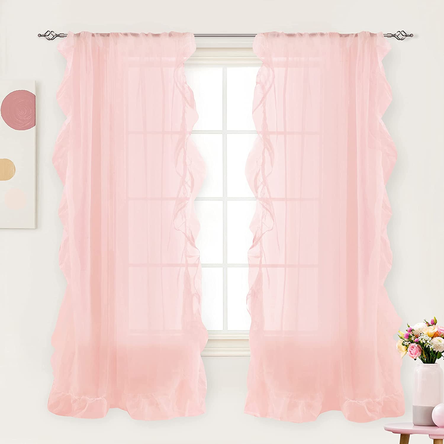 Decorative Sheer Voile Vertical Ruffle Window Curtain Panel (50" X 95 ...