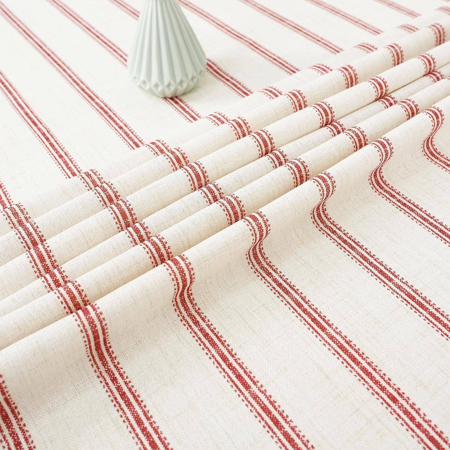 DriftAway Striped Rectangle Linen Textured Tablecloth Pom Pom Tassel ...