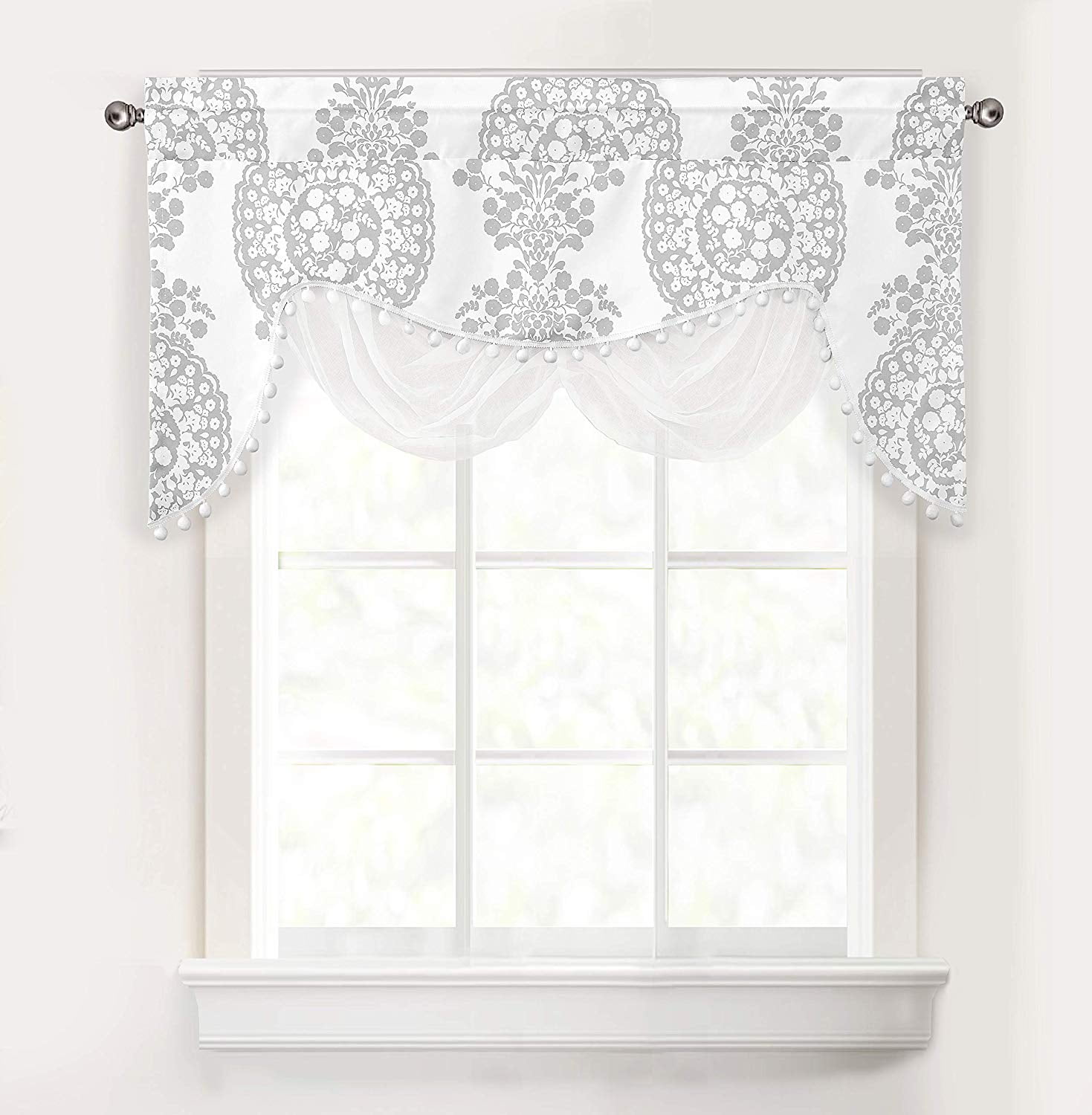 DriftAway Traditional 1 Piece Damask Floral Room Darkening Swag ...