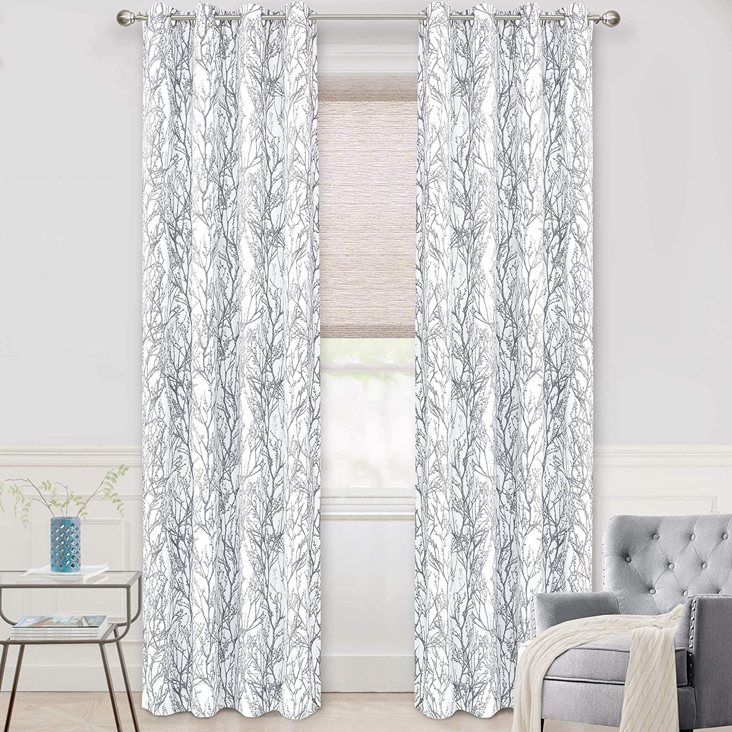DriftAway Tree Branch Grommet Window Curtain Panel Grey 52"wx120"l 120 ...