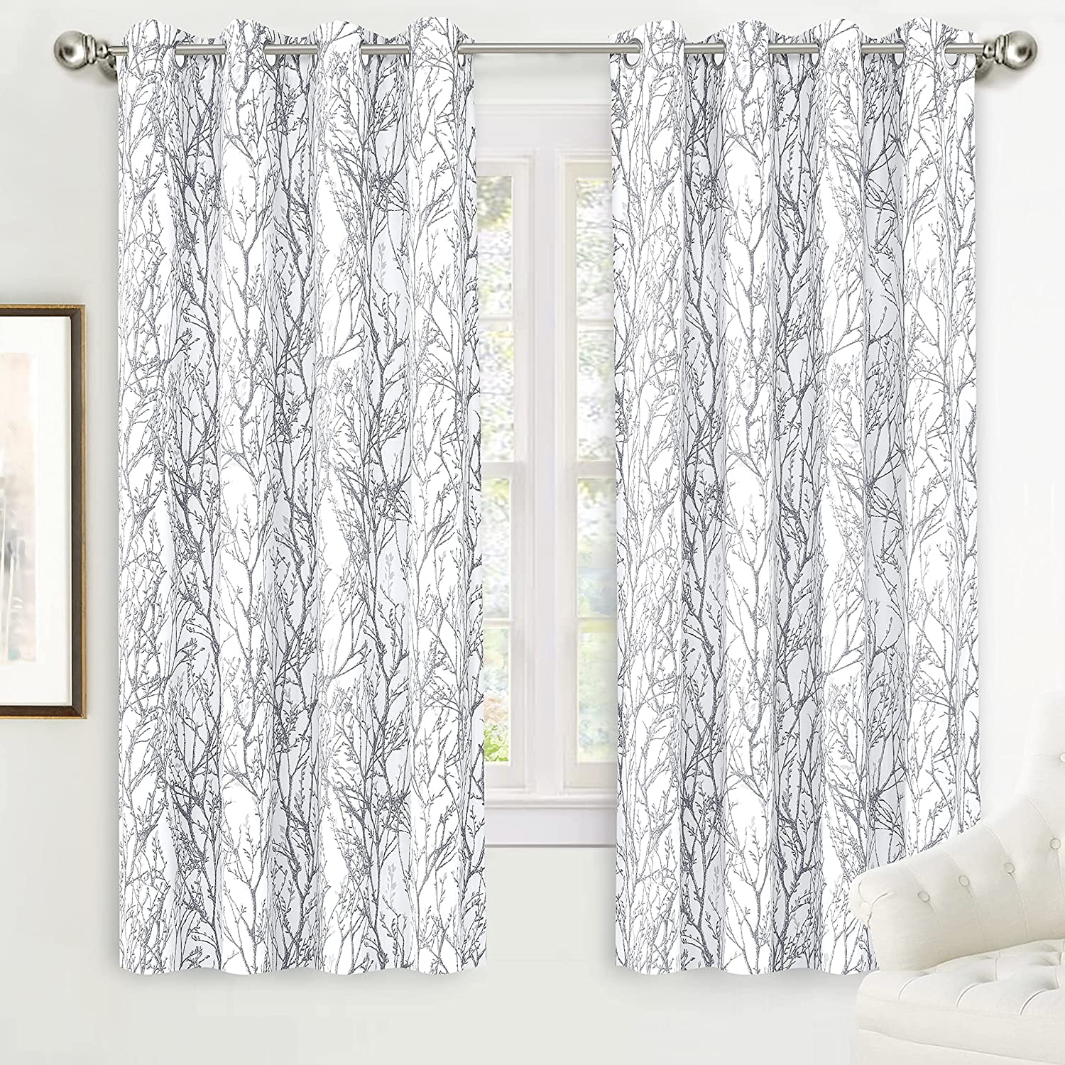 DriftAway Bedroom Drapes, Tree Branch Pattern, Blackout, Thermal ...