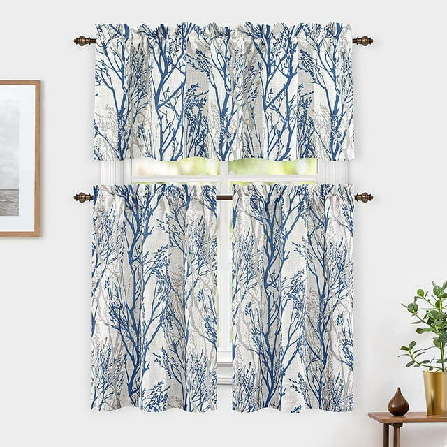 DriftAway Tree Branch Linen Blend Botanical Pattern 3 Pieces Rod Pocket ...