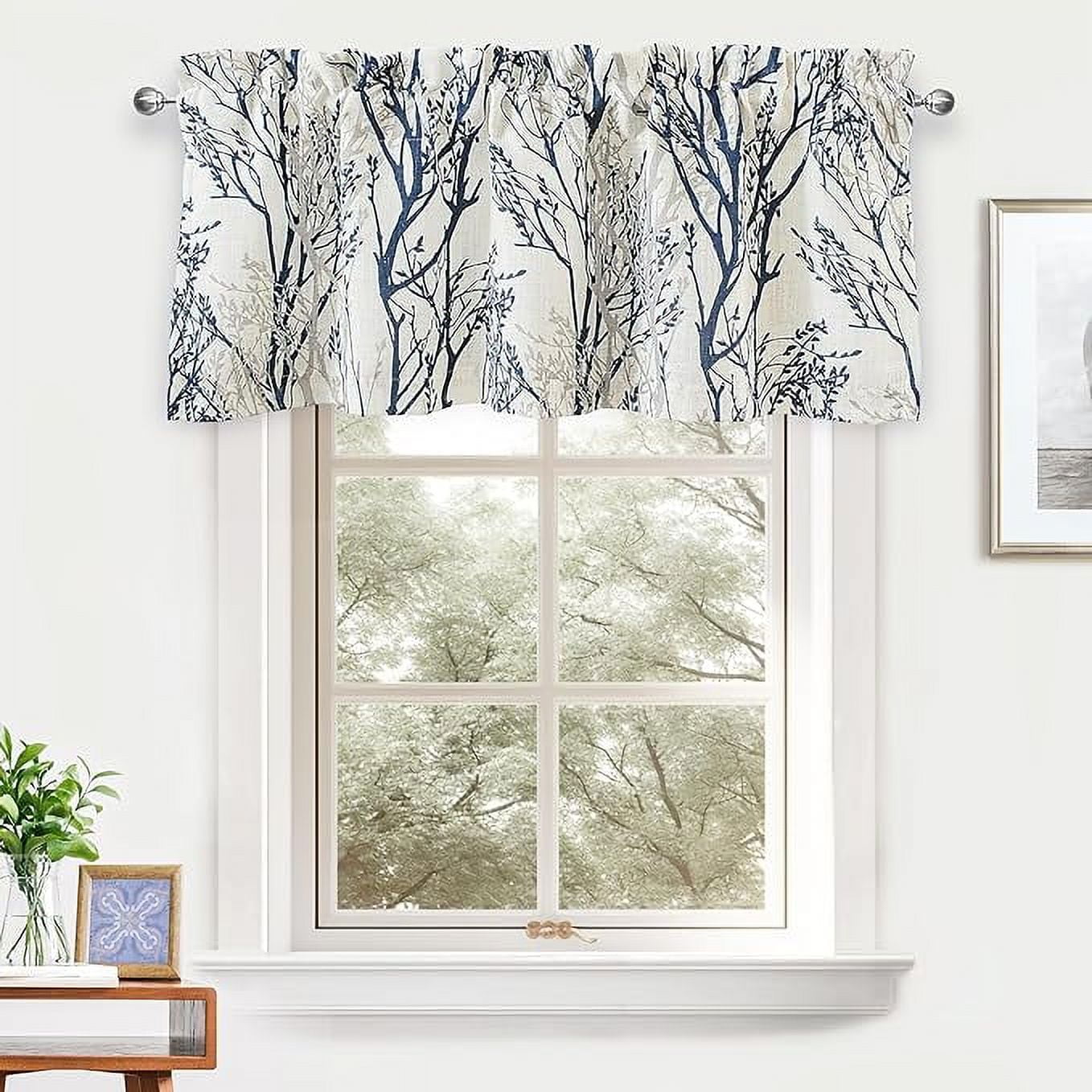 DriftAway Tree Branch Valance Linen Thermal Insulated Rod Pocket Window ...