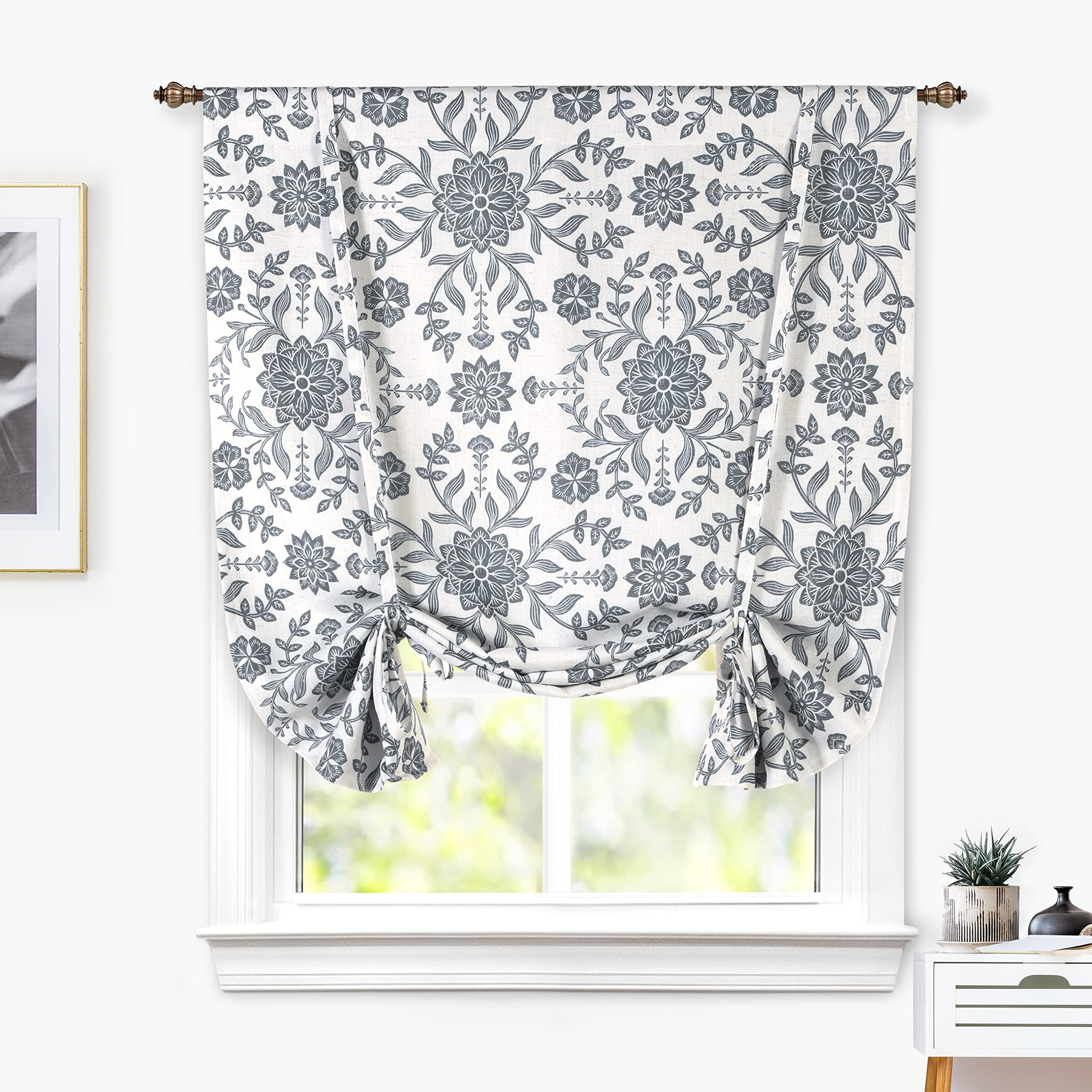DriftAway Twyla Linen Blend Blackout Tie Up Curtain for Kitchen Boho ...