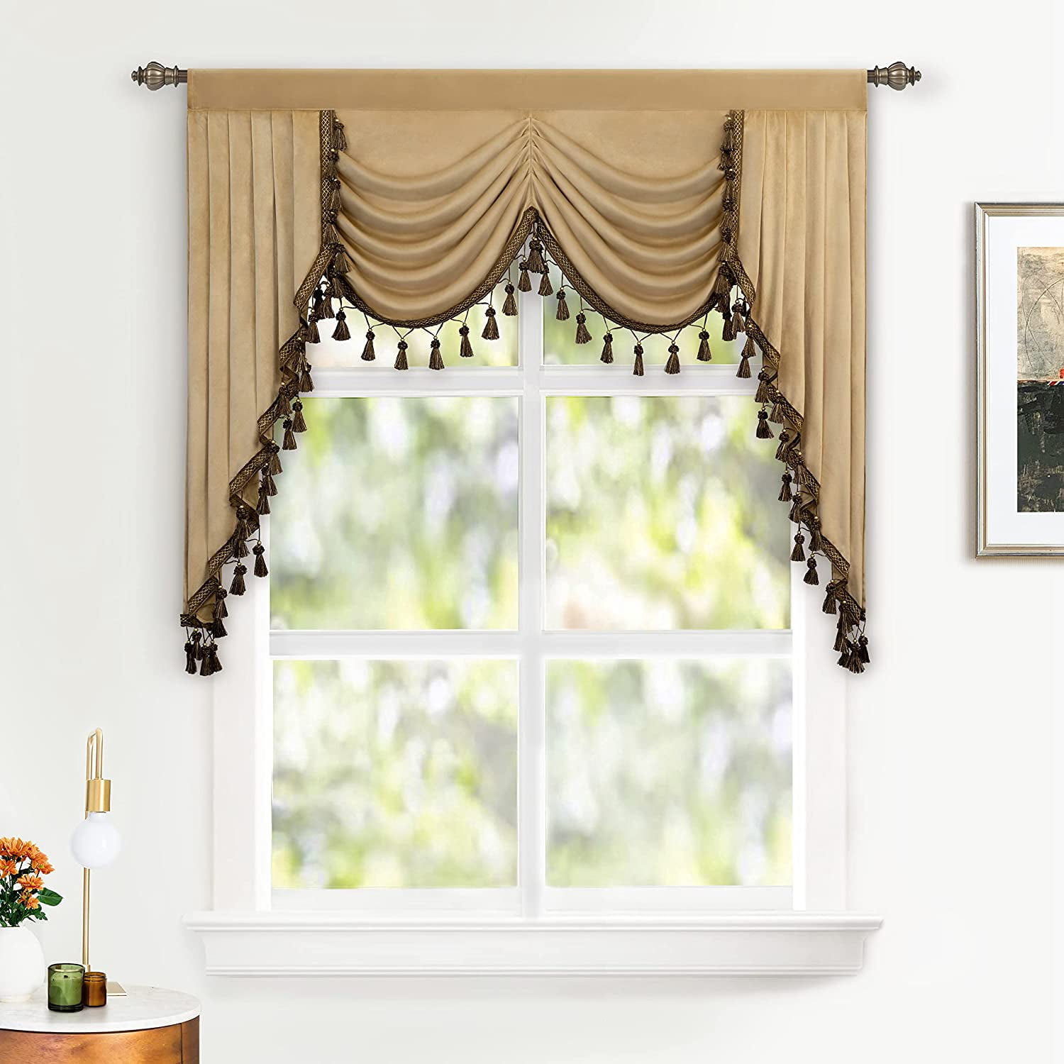 DriftAway Velvet Waterfall Draped Curtain Valance for Living Room Boho ...