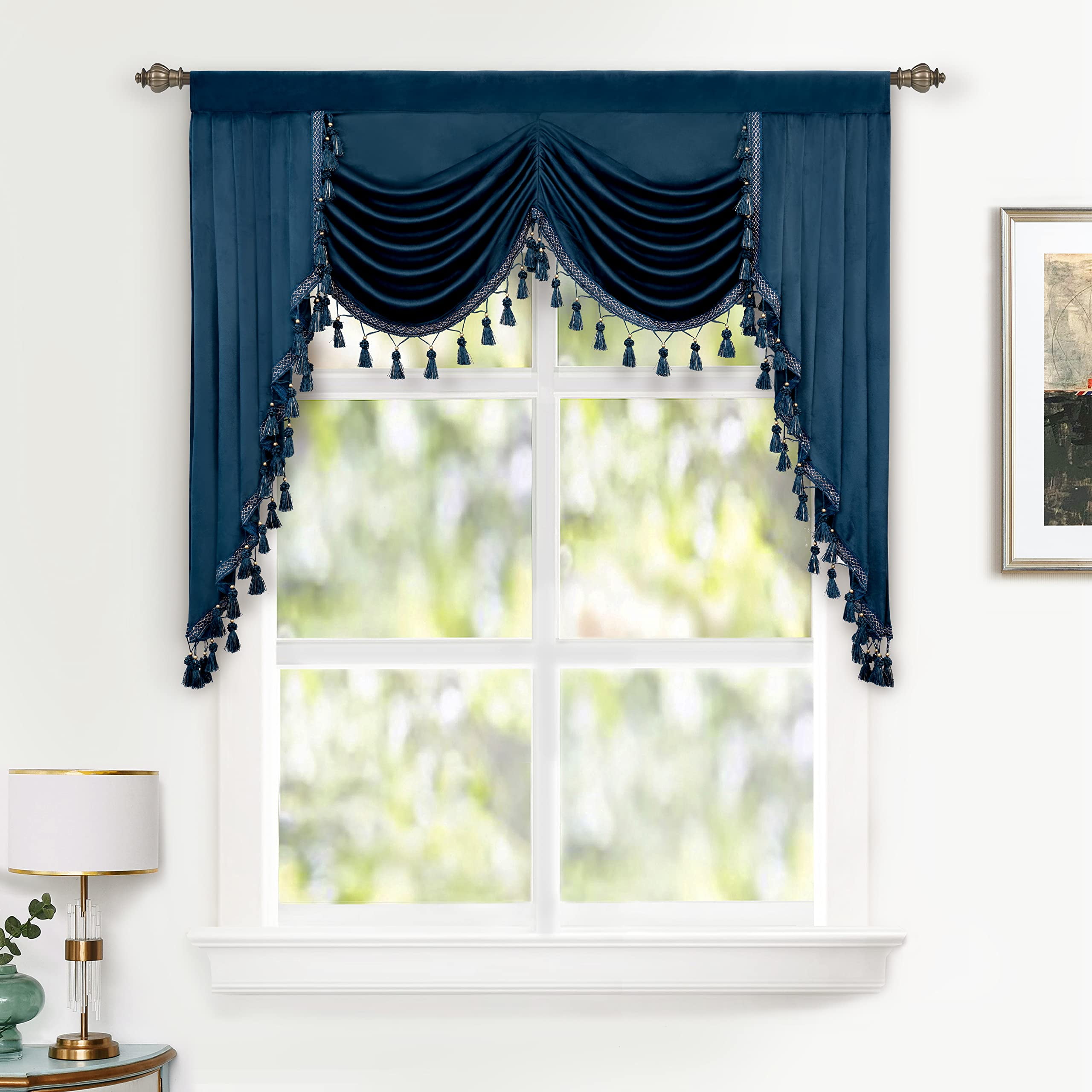 DriftAway Velvet Waterfall Draped Curtain Valance for Living Room Boho ...