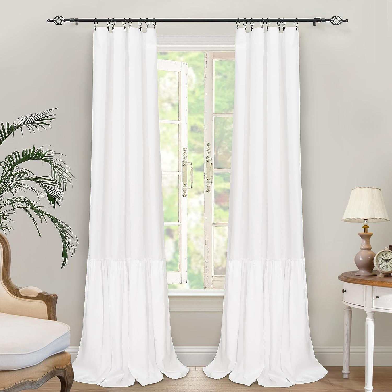 DriftAway White Ruffle Bottom Curtains for Bedroom Living Room Dining ...
