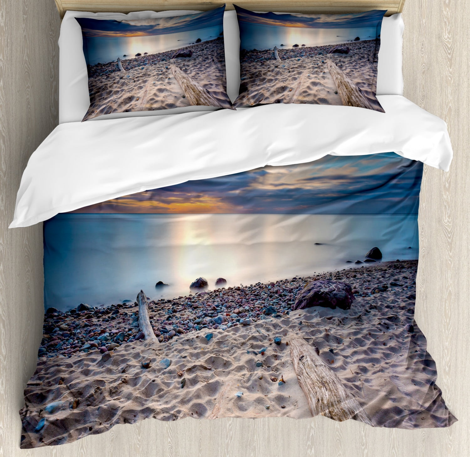 Driftwood Duvet Cover Set, Seascape Theme Rocky Sea Shore with ...
