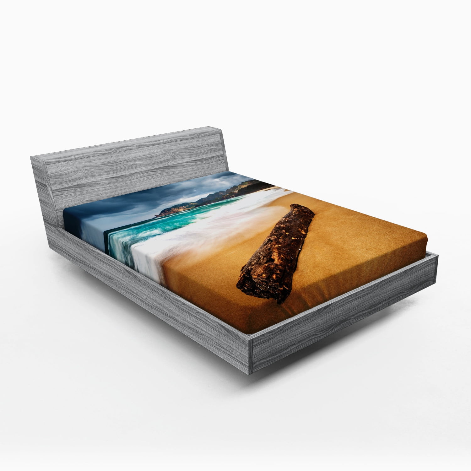 Ambesonne Sea Fitted Sheet, Beach with Stormy Weather, Queen Size, Blue ...