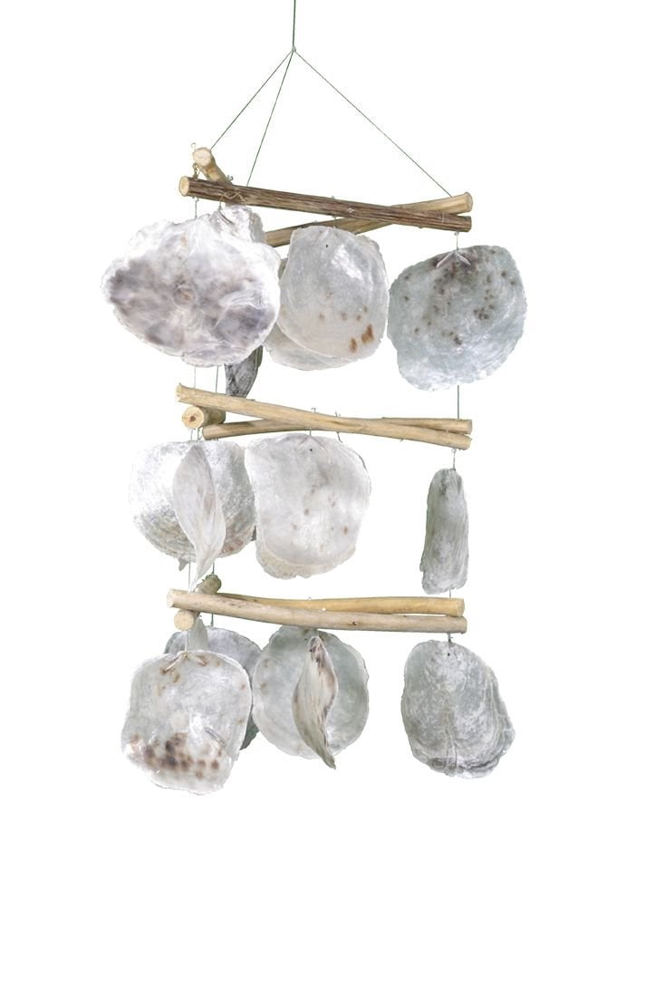 Driftwood & Placuna Shells Triangle Chime 16", DeBeach Seashell ...
