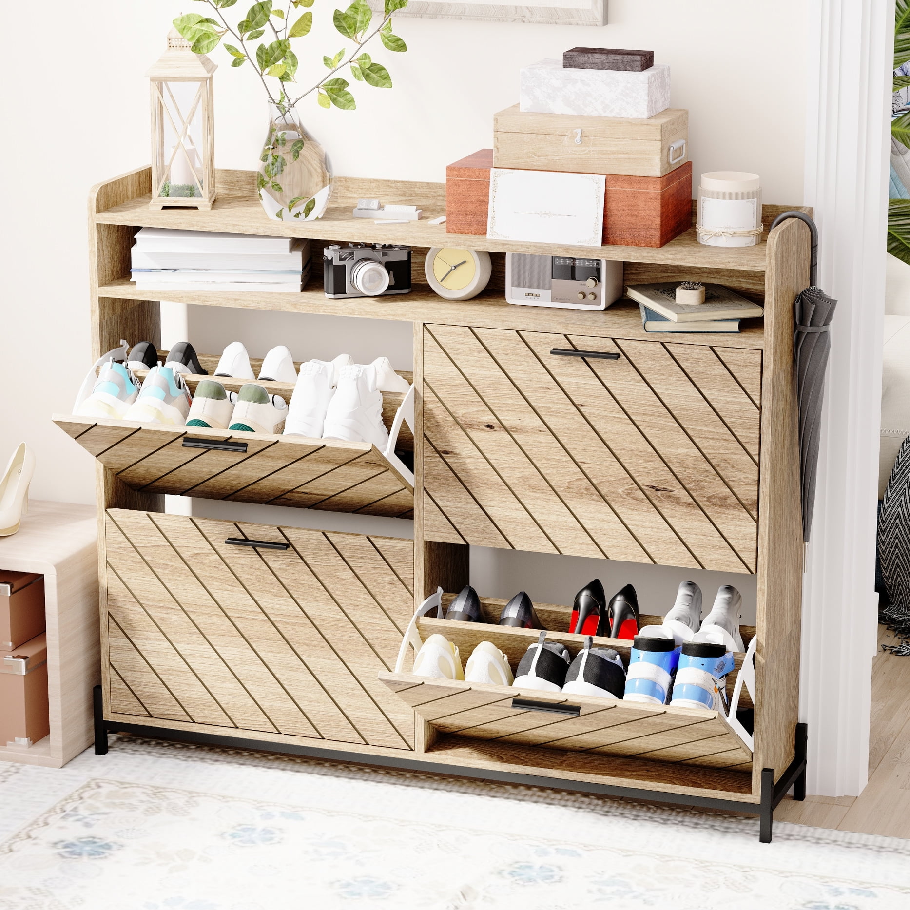 Driftwood Shoe Cabinet With Detailing For A Rustic Look Entryway And ...
