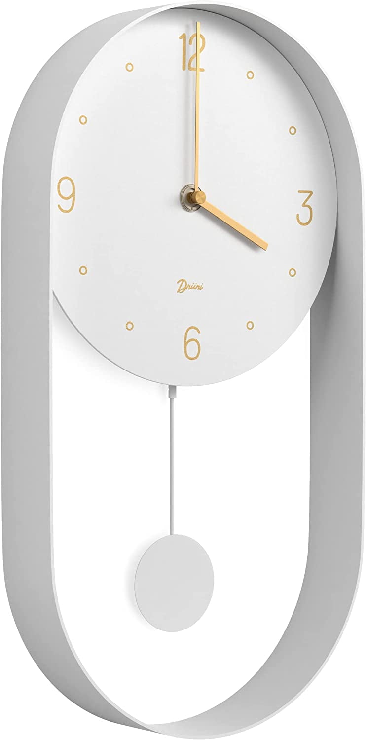 Driini Modern Pendulum Wall Clock - Decorative and Unique Metal Frame, with 8 Inch Face ...