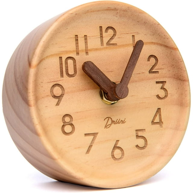 Driini Wooden Analog Desk Clock - Quiet, Small, Battery Operated for ...