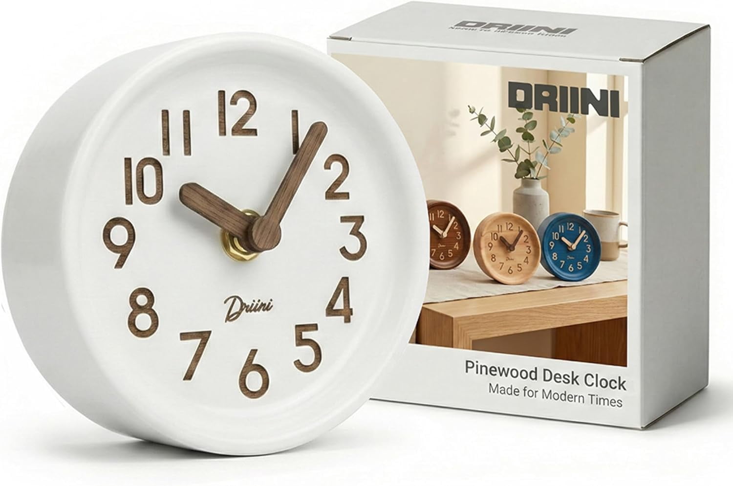 Driini Wooden Analog Desktop Clock – 4.3 in. Decorative Pinewood, No ...