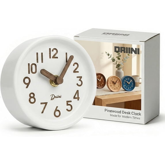 Driini Wooden Analog Desktop Clock – 4.3 in. Decorative Pinewood, No ...