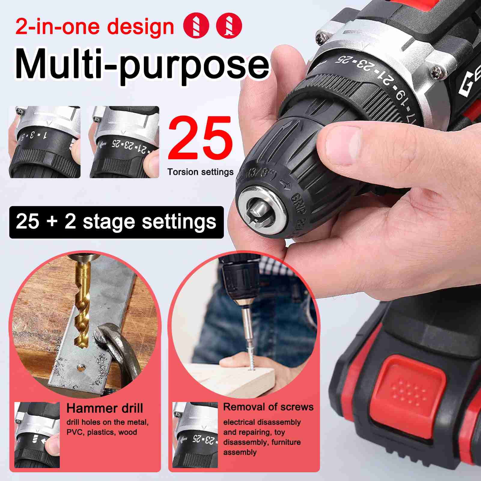 Drill 21V Multifunctional Electric Impact Cordless Drill High-power ...