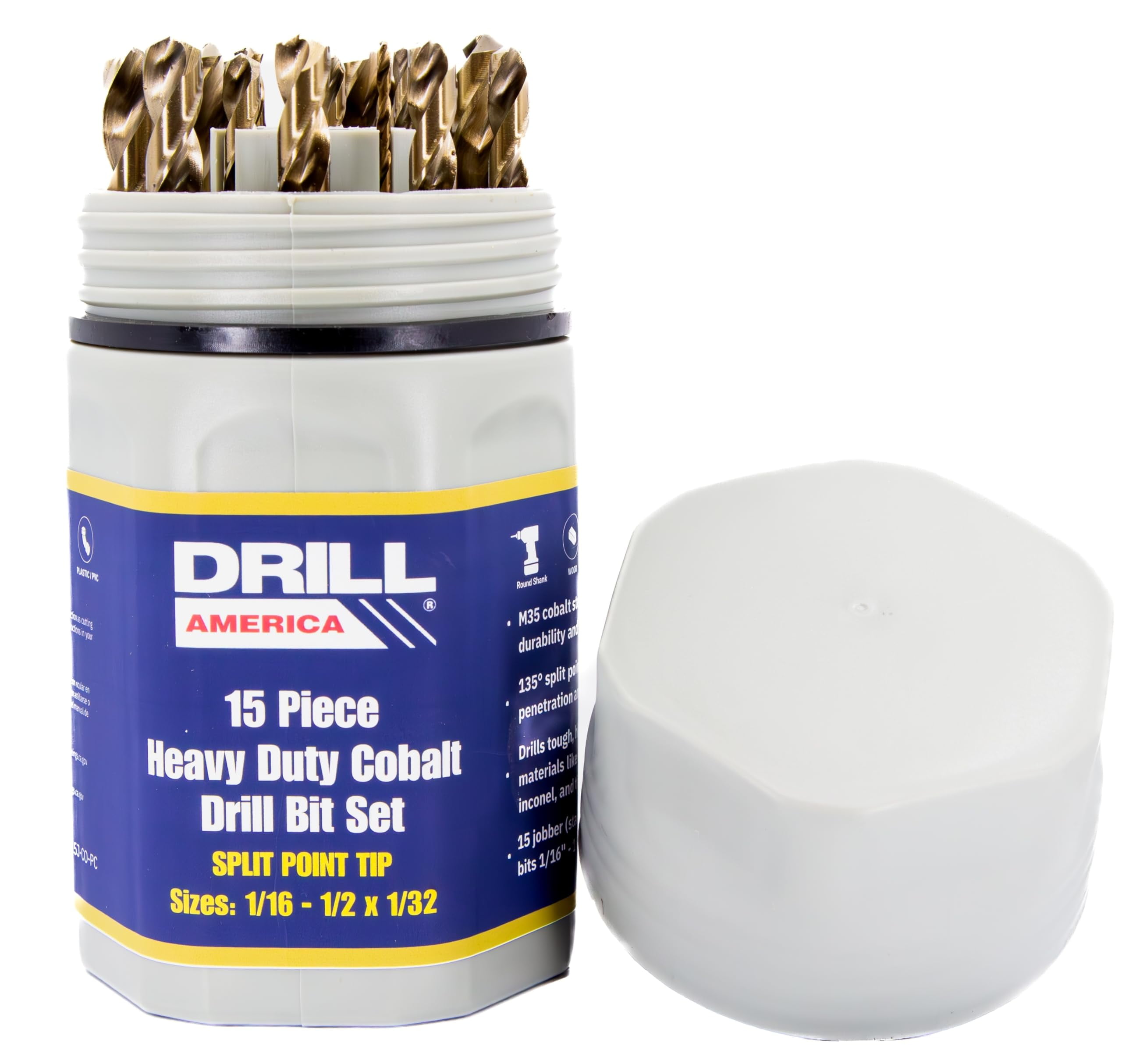 Drill America 15 Piece Cobalt Drill Bit Set with Gold Finish in Round ...